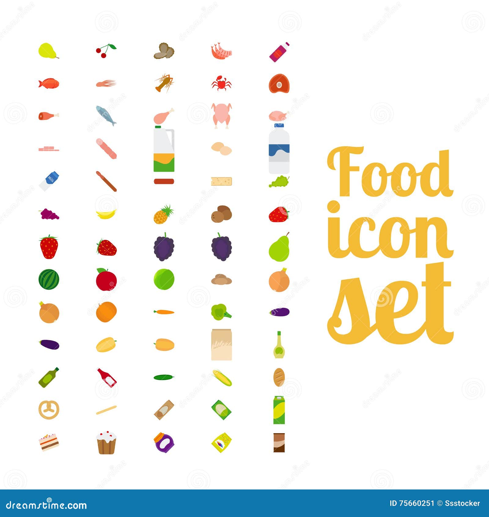 Different food icon set stock vector. Illustration of drawing - 75660251