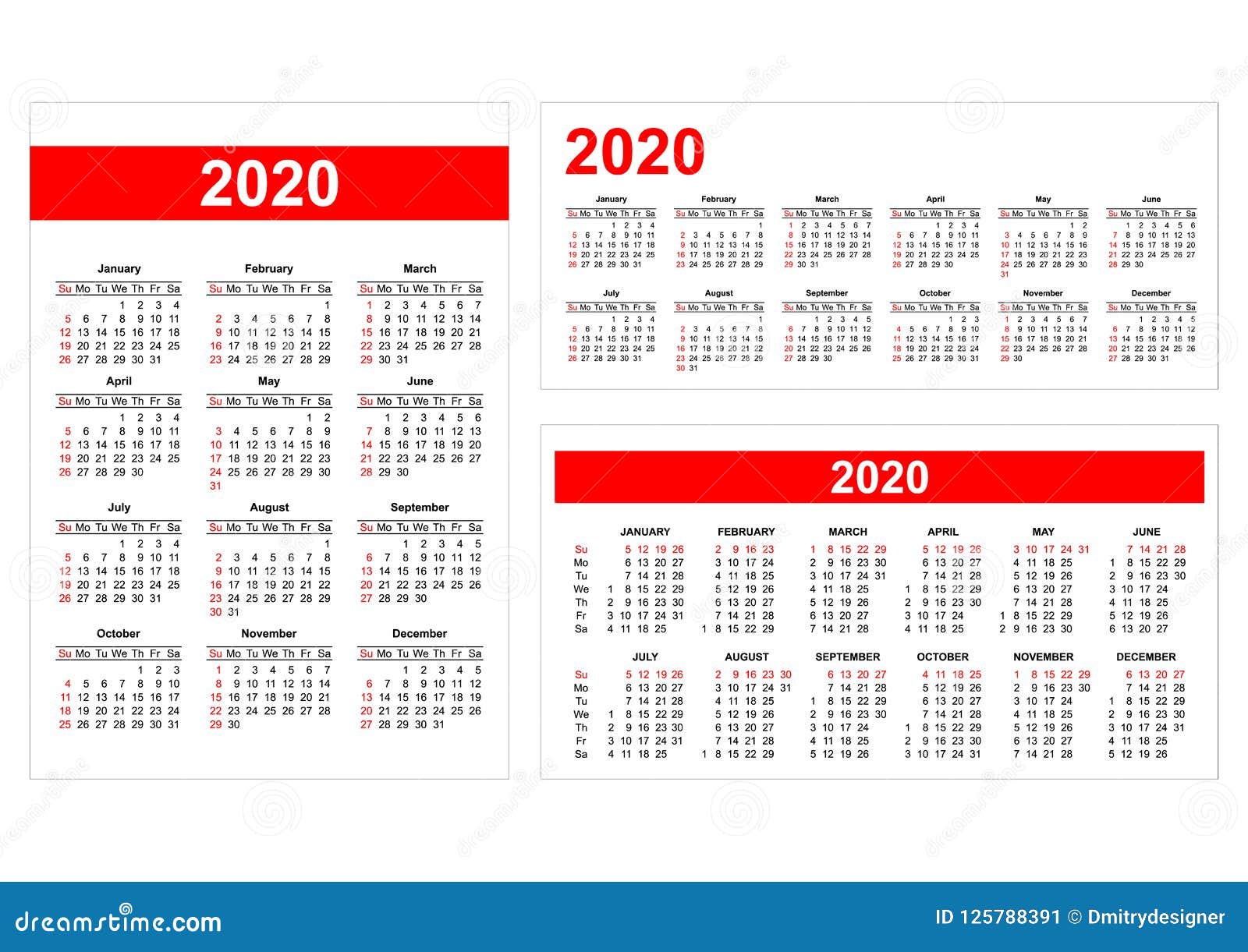 Different Format American Calendar Grid for 2020 Stock Vector ...