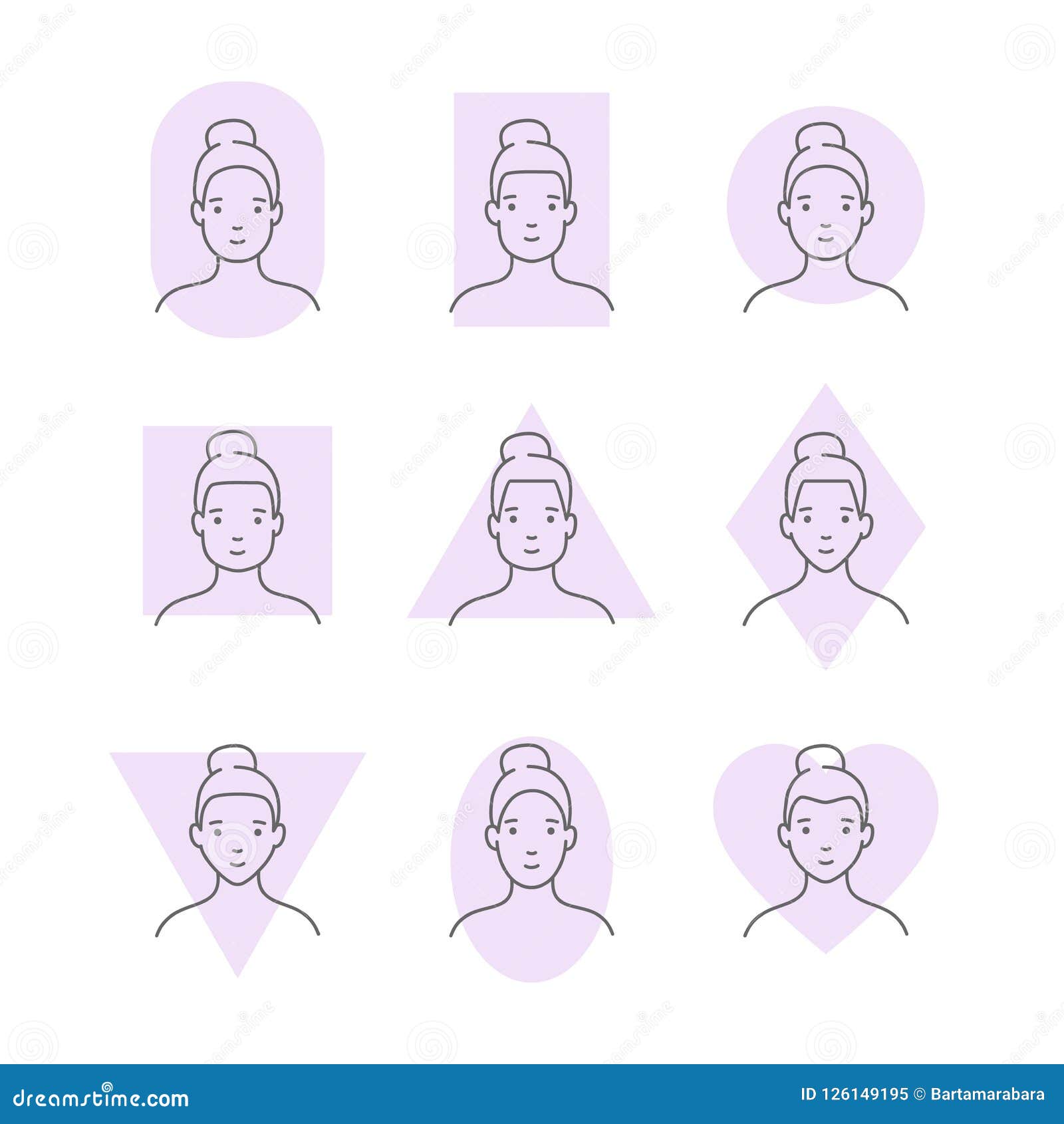 Different Forms of a Woman S Face. Stock Vector - Illustration of plain ...