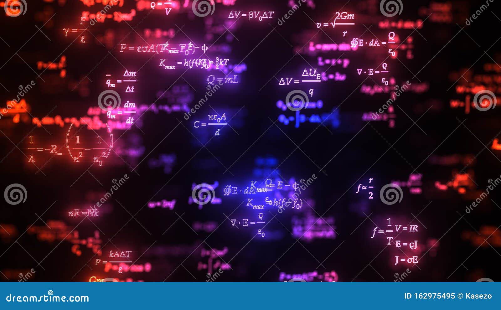 Different Formulas Glowing in Dark. 3d Illustration Stock Illustration ...