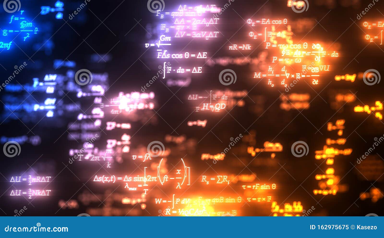 Different Formulas Glowing in Dark. 3d Illustration Stock Illustration ...