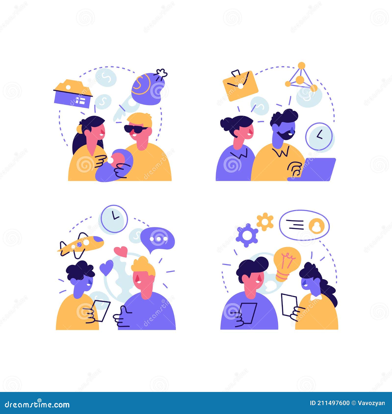 Different Four Generations Representation Set Vector Flat Stock ...