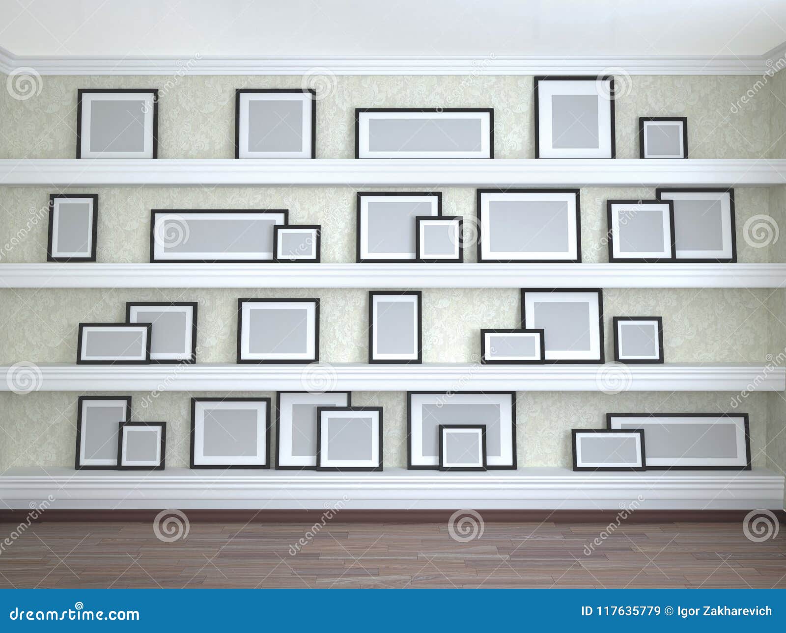 Different Frame Sizes on the Shelves. Stock Image - Image of wall ...