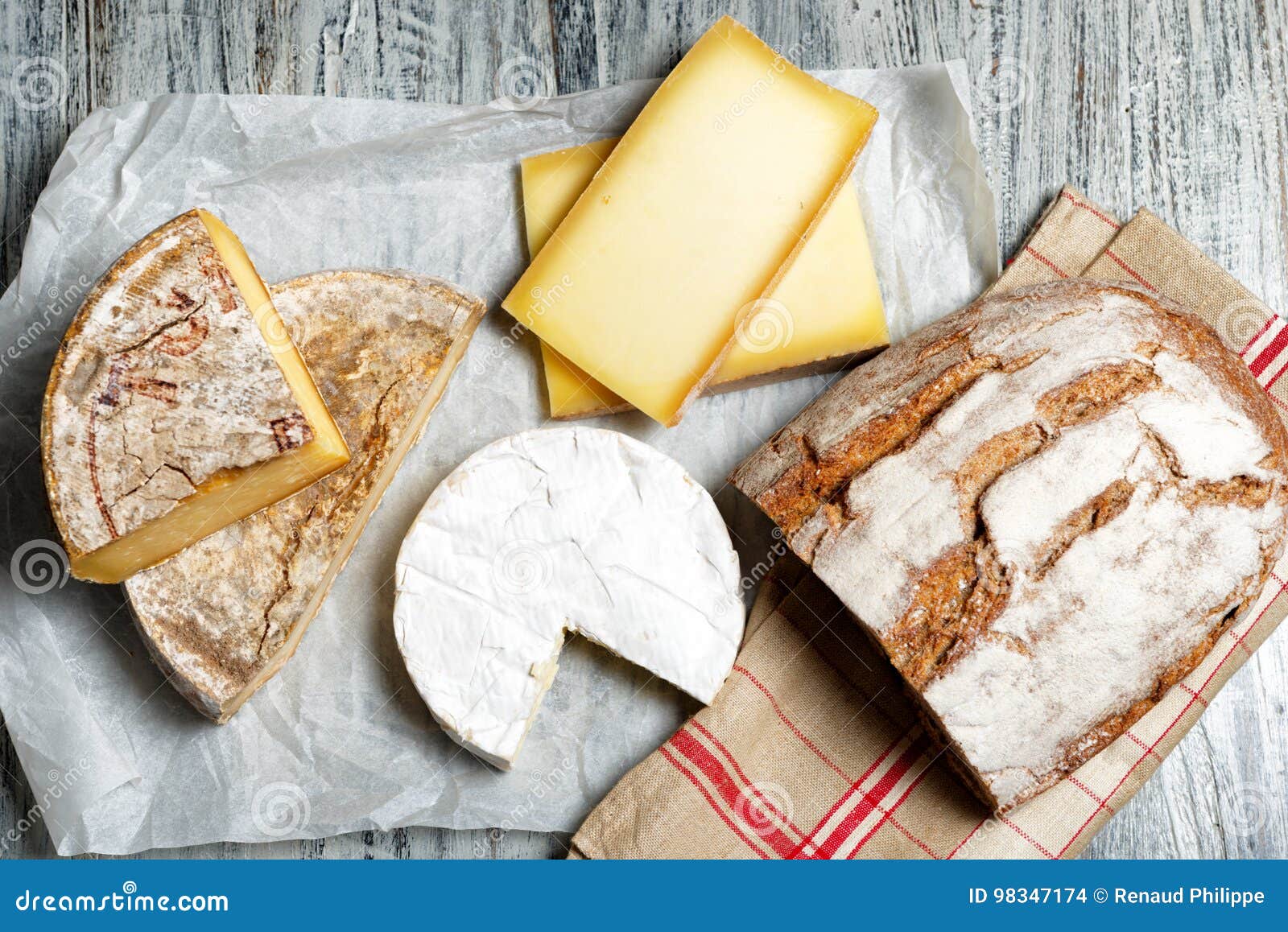 Different French Cheeses with a Bread Stock Photo - Image of cuisine ...