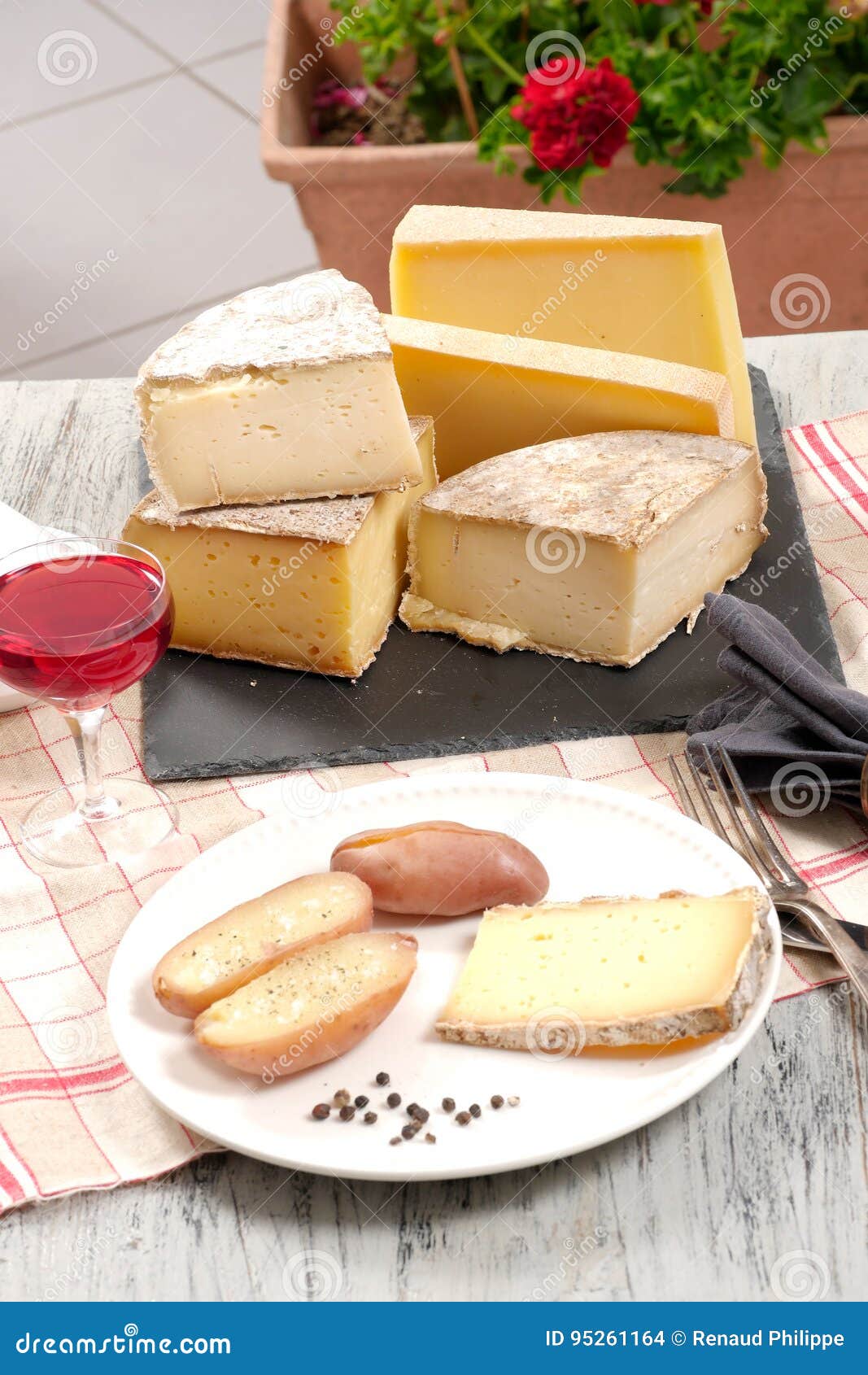 Different French Cheeses with a Glass of Wine Stock Photo - Image of ...