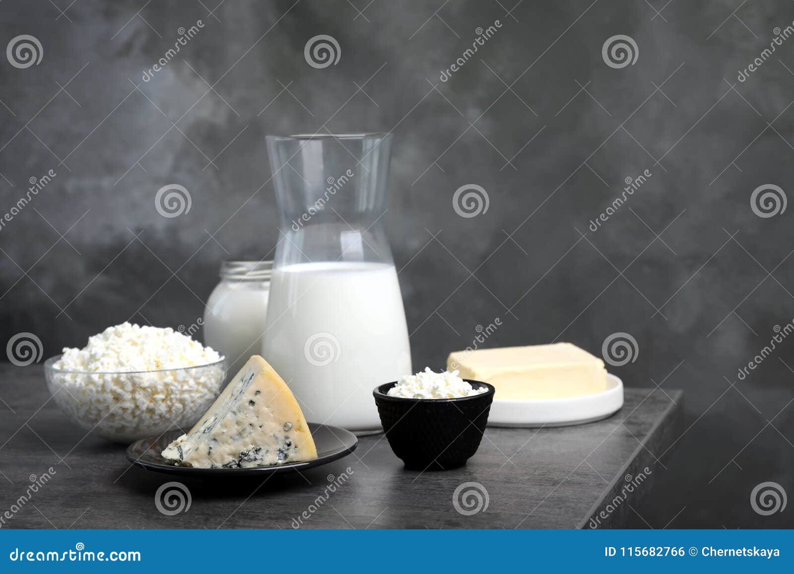 Different Fresh Dairy Products Stock Photo - Image of pitcher ...