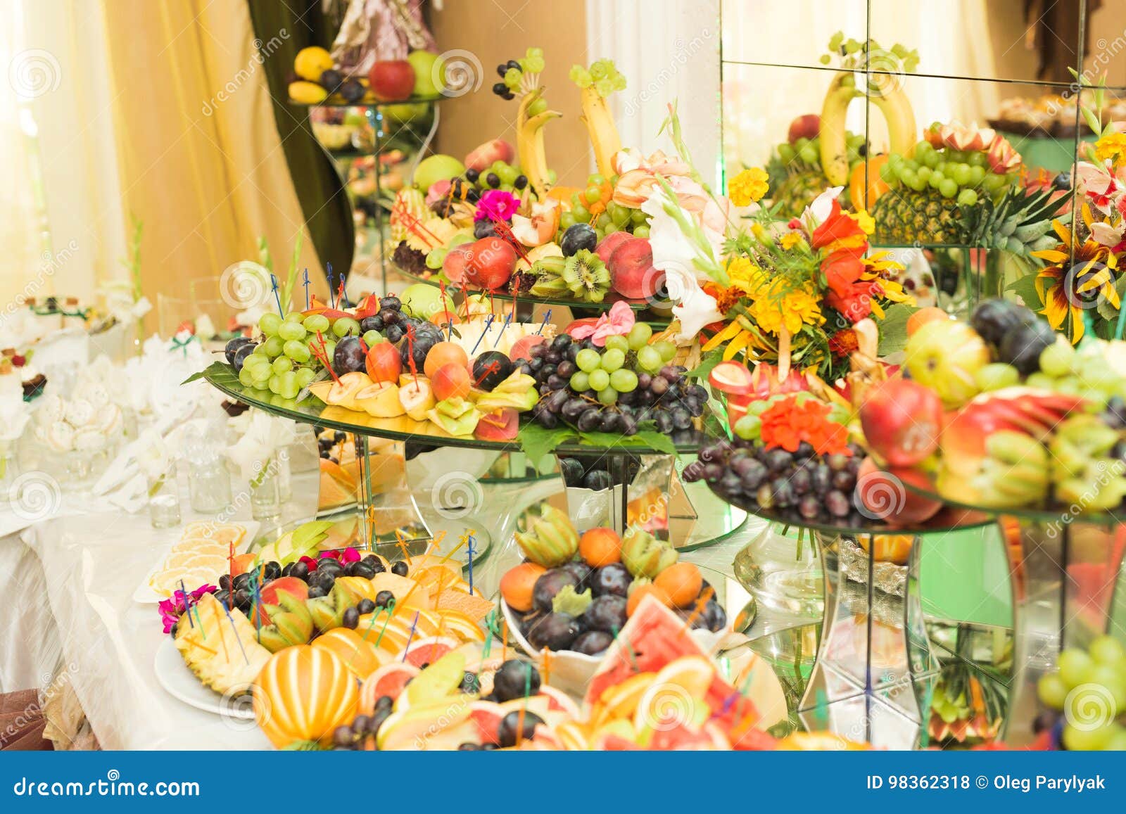 Different Fresh Fruits on Wedding Buffet Table Stock Photo - Image of ...