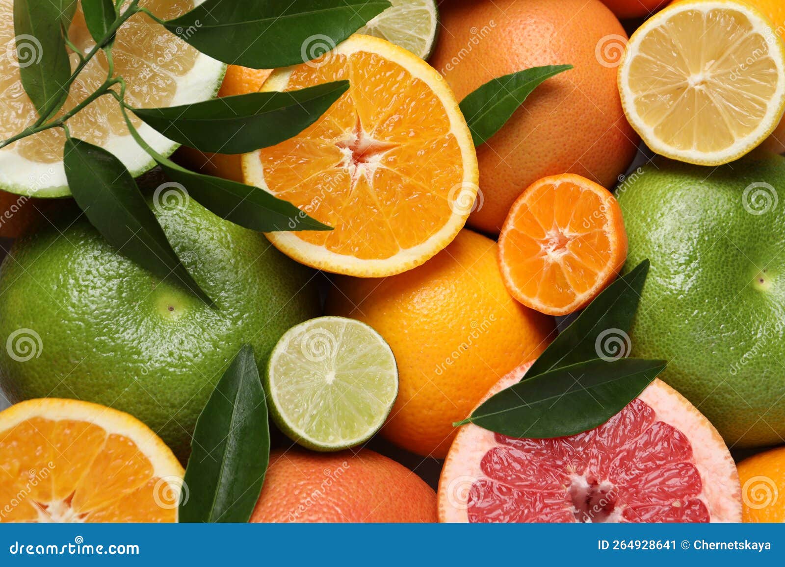 Different Fresh Whole and Cut Citrus Fruits As Background Stock Image ...