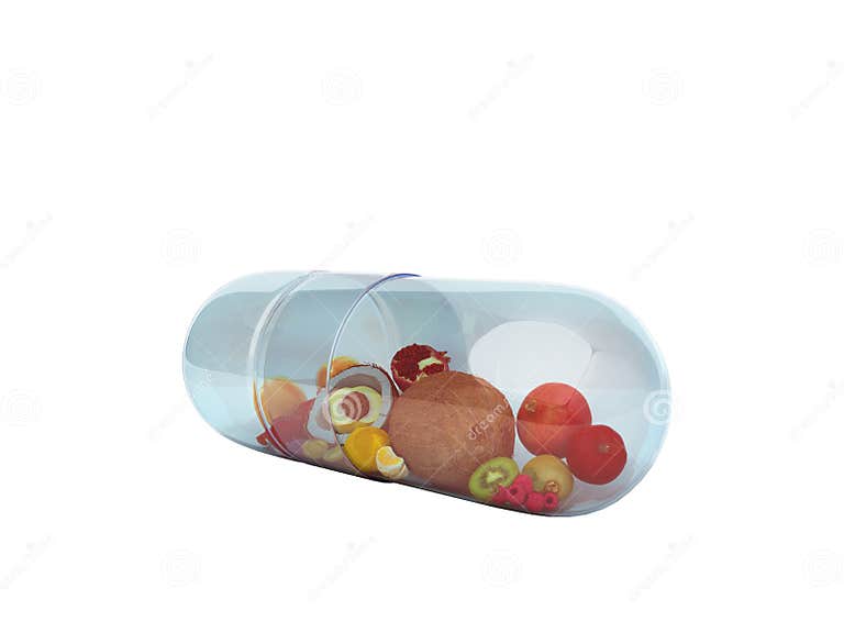 Different Fruit in Capsule Healthy Diet Concept 3d Render No Shadow ...