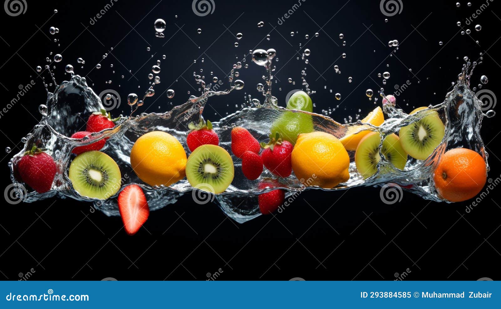 Different Fruit Drop in Water Generated by AI Tool. Stock Illustration ...