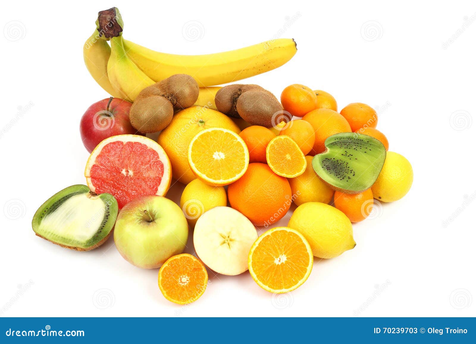 Different Fruit Whole and Sliced on White Background Stock Image ...