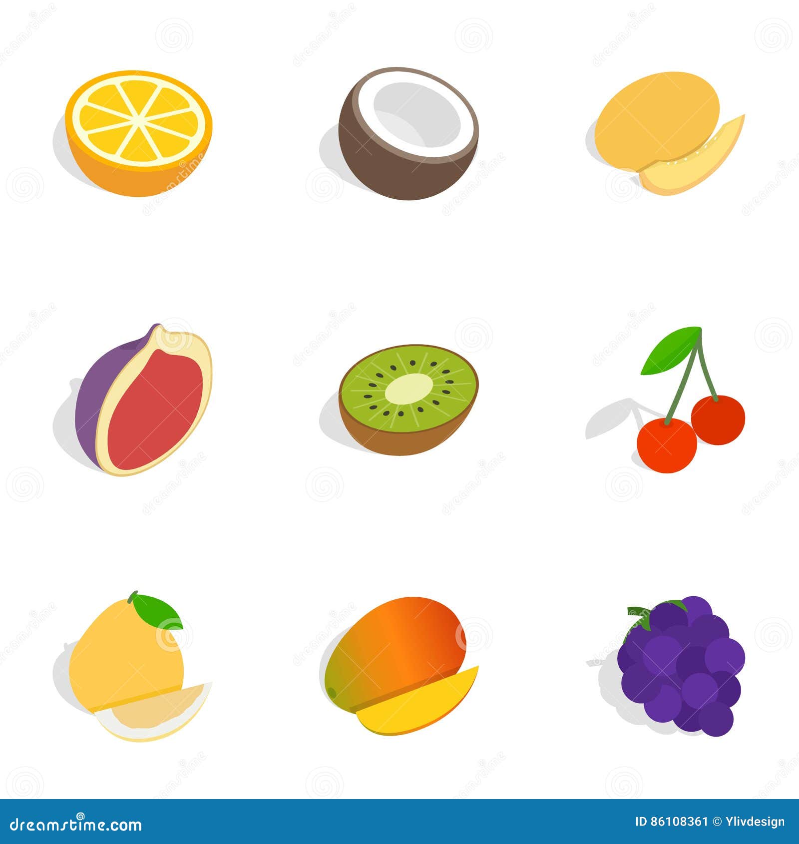 Different Fruits, Berries Icons Isometric 3d Style Stock Vector ...