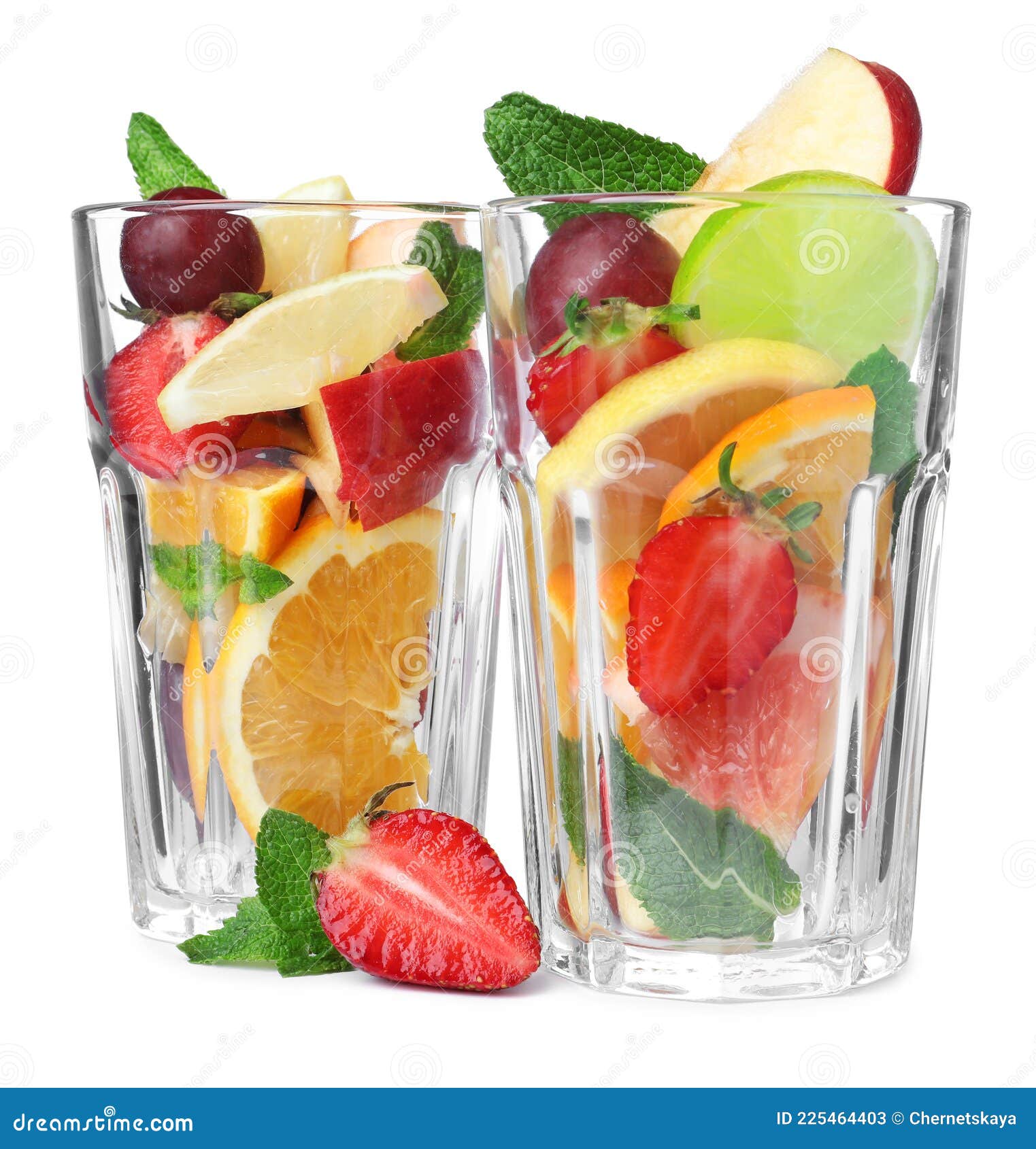Different Fruits in Glasses on White Background Stock Image - Image of ...