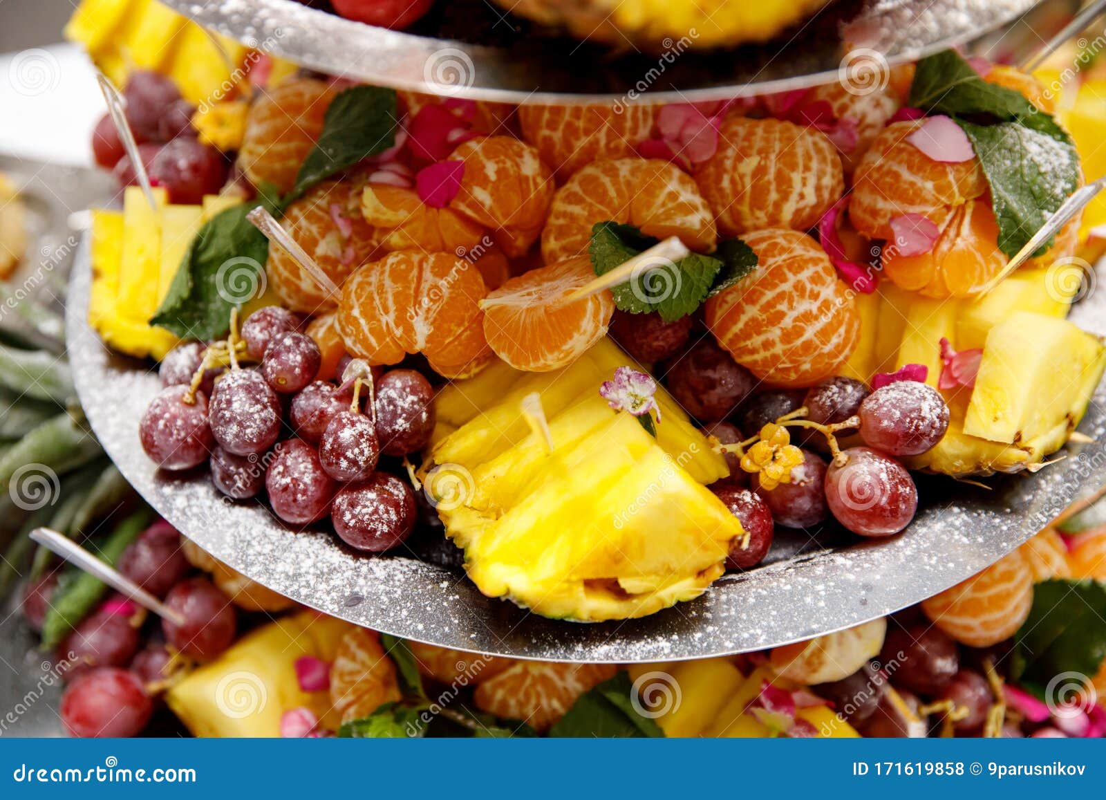 Different Fruits on a Multi-story Tray, Event Catering Stock Photo ...