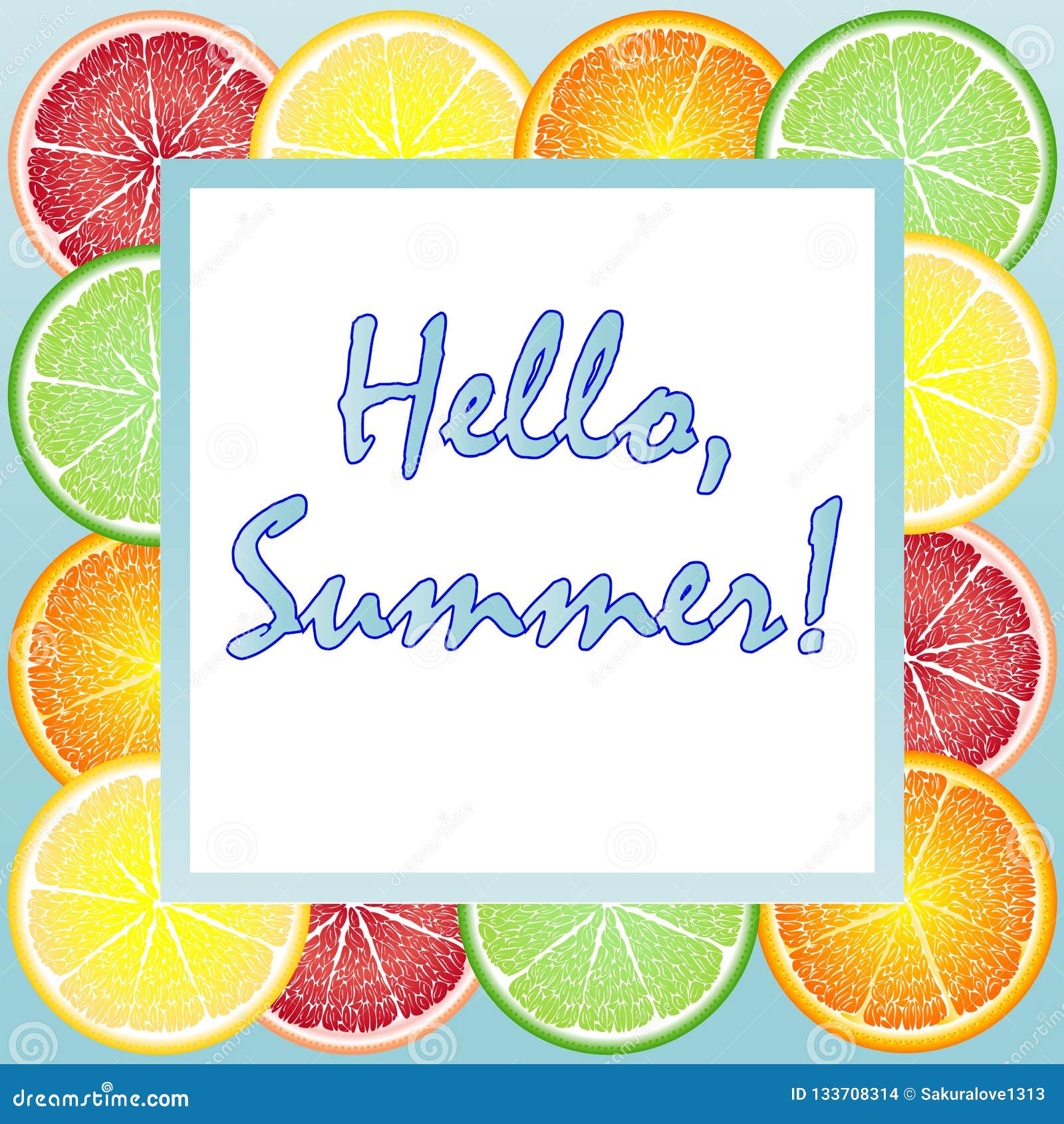 Different Fruits Pattern with Hello Summer Text on the Yellow ...