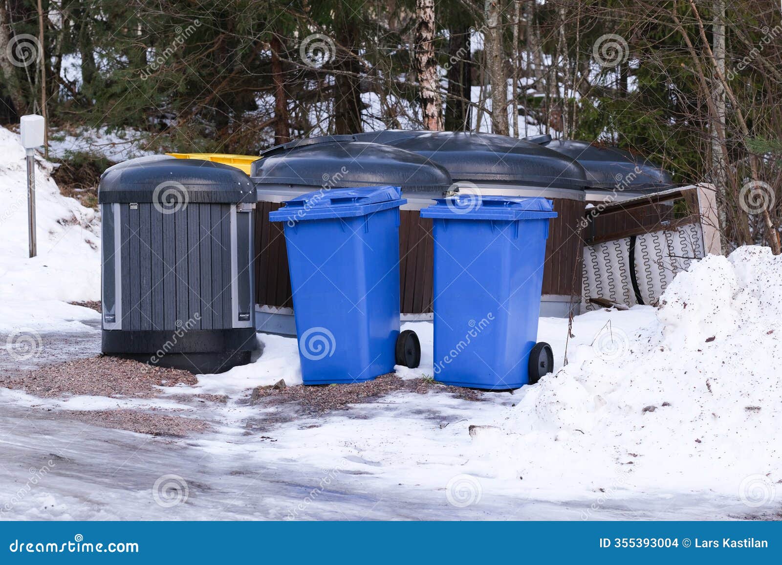 Different Garbage Cans in Winter Stock Photo - Image of dustbin, ashcan ...