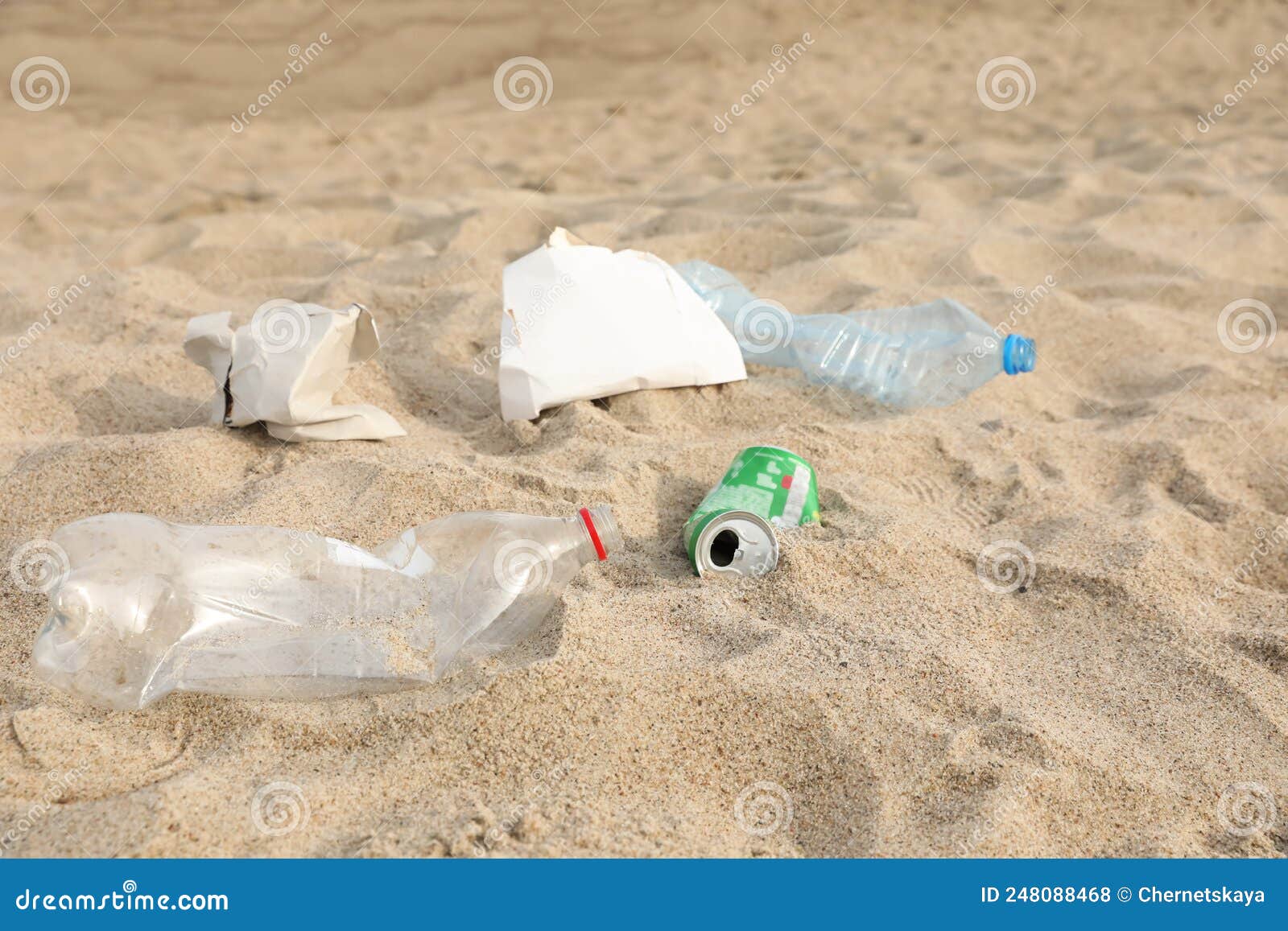 Garbage Scattered On Grass. Environment Pollution Problem Stock Photo ...