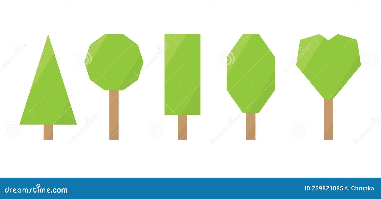 Different Geometric Green Trees Set Stock Vector - Illustration of ...