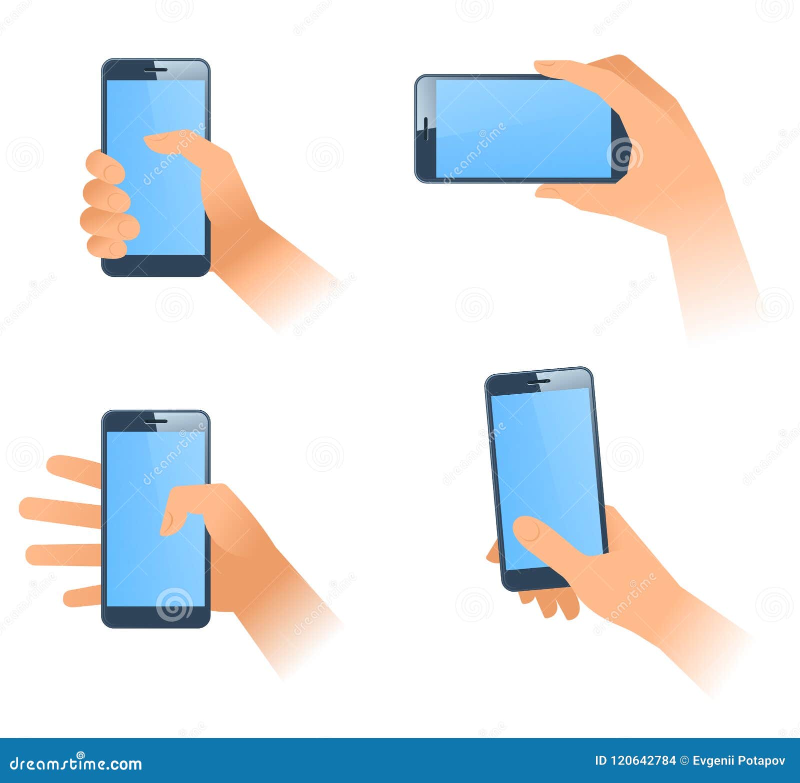 A Different Gestures of Human Hands with a Smart Phones. Stock Vector ...