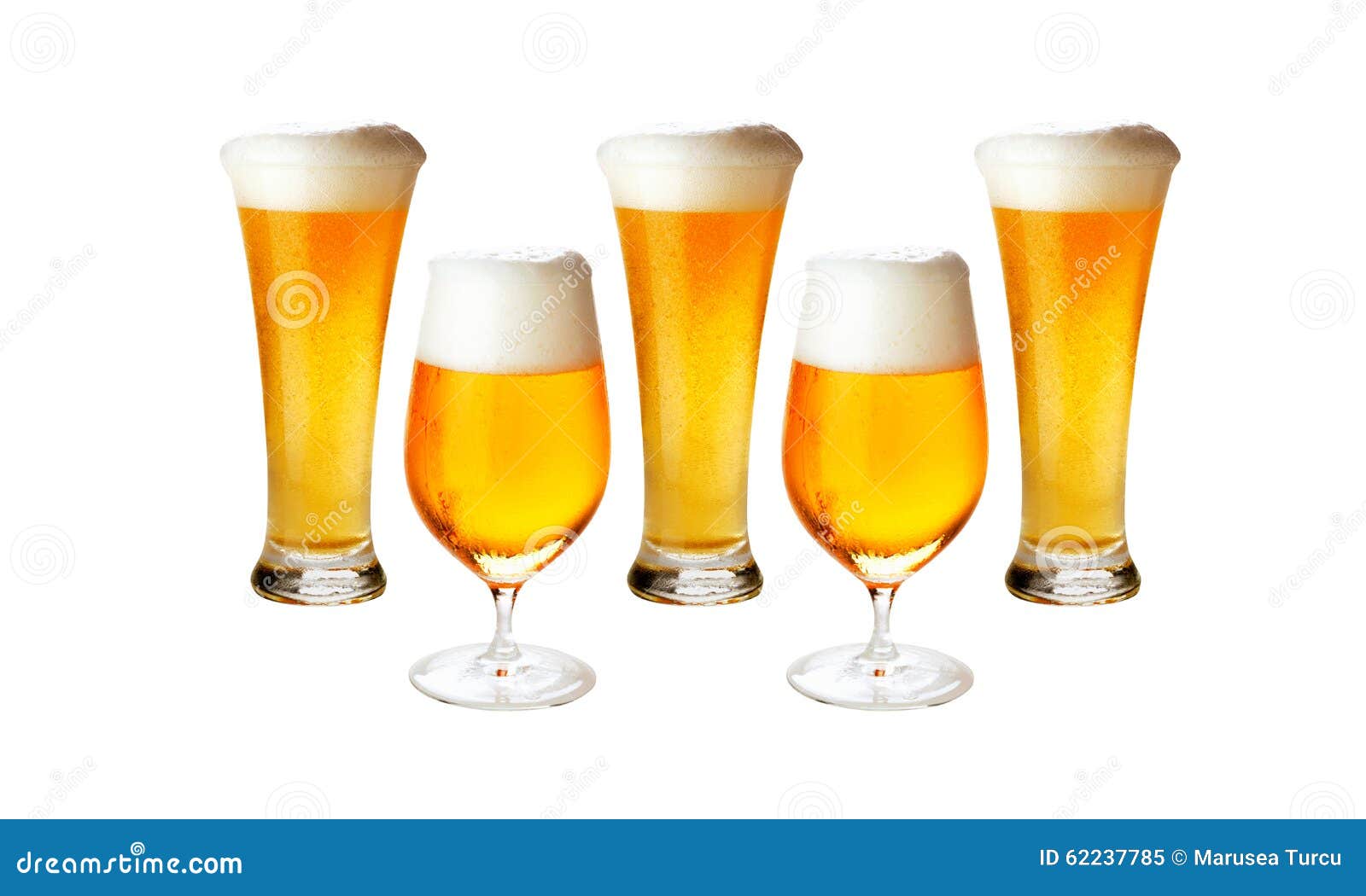 Different Glasses of Cold Lager Beer Isolated Stock Image - Image of ...