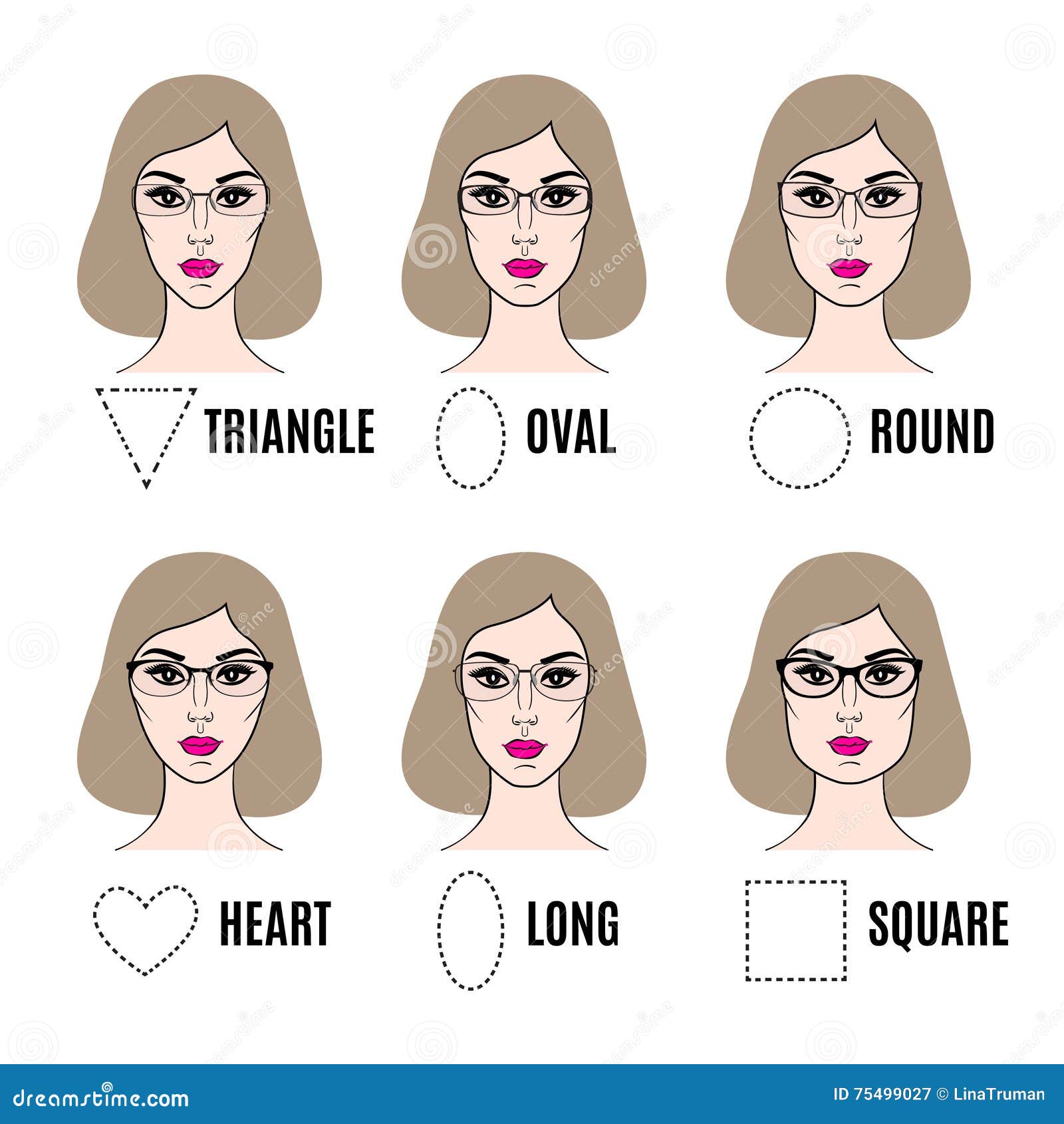 Different Glasses Shapes for Different Face Types. Vector Stock Vector ... Different Glasses Shapes for Different Face Types. Vector Stock Vector ...