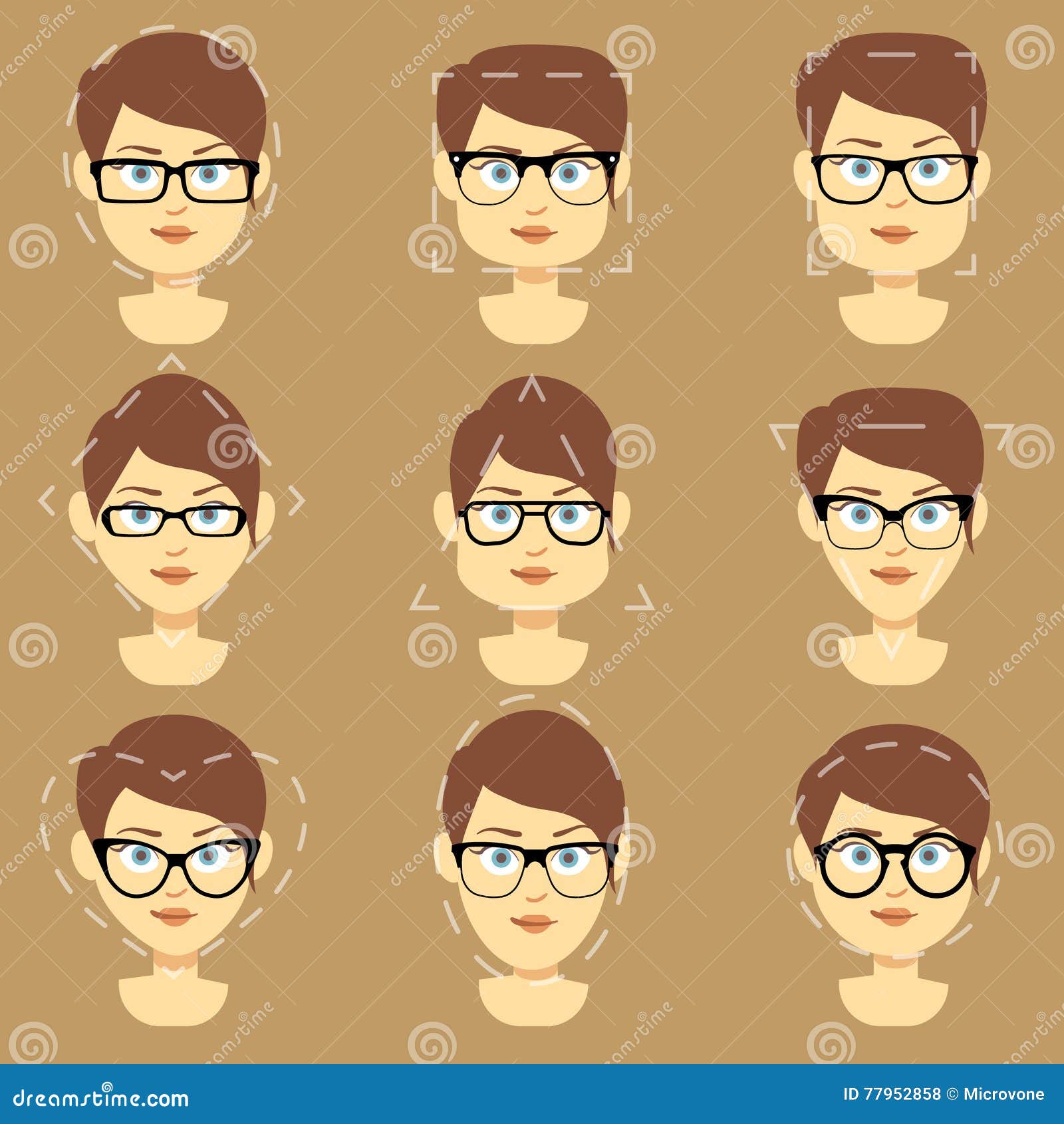 Different Glasses Shapes Suitable For Women Faces Vector Infographic