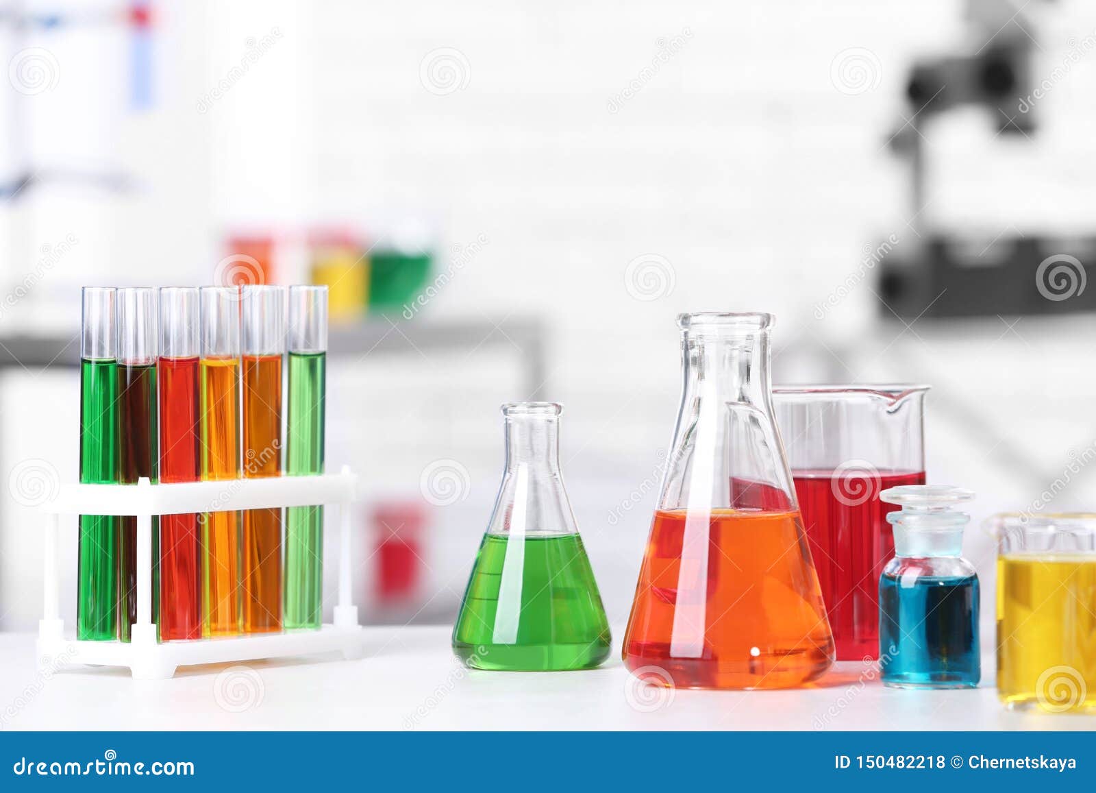 Different Glassware with Samples on Table Stock Photo - Image of class ...