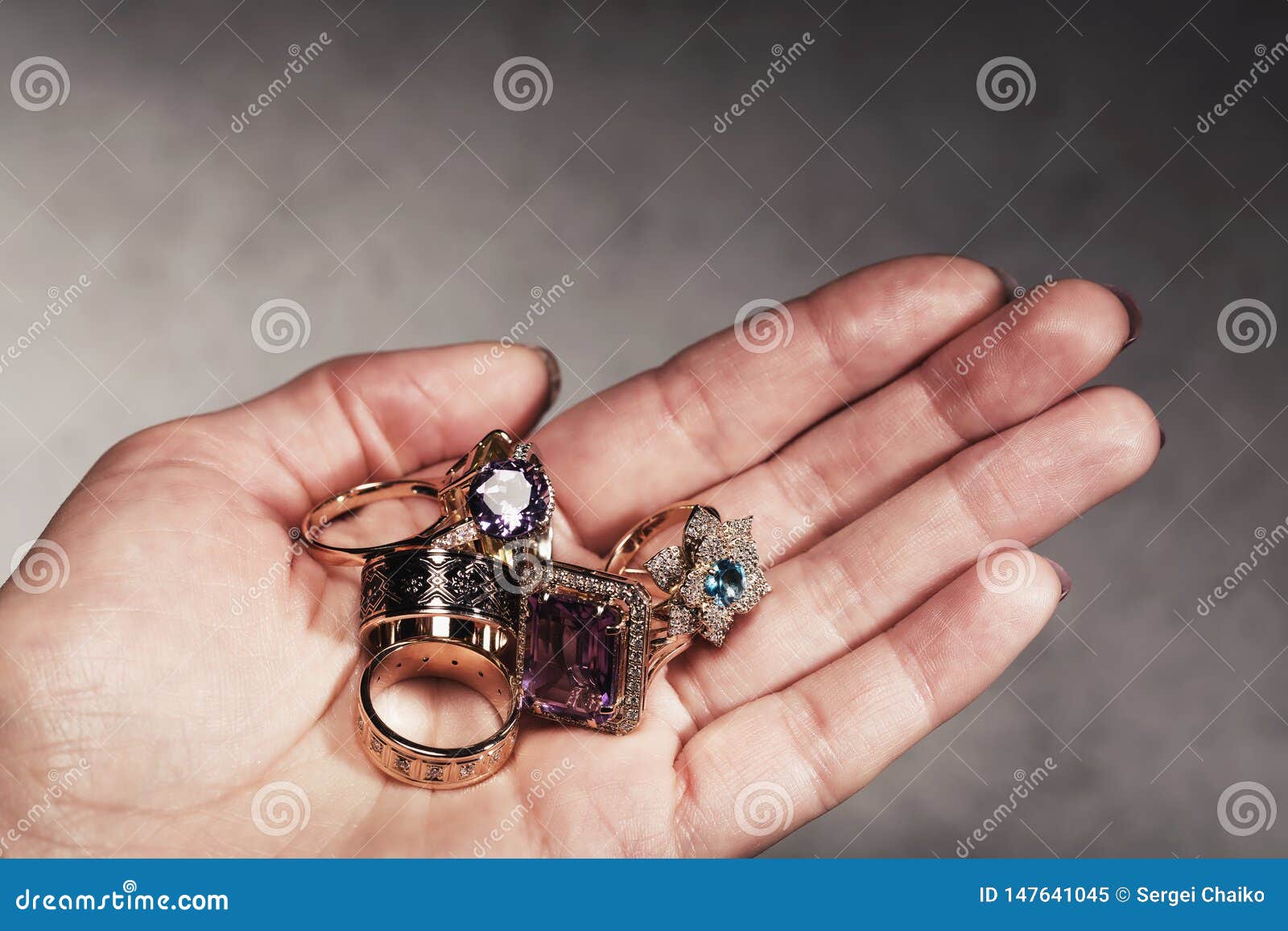 Different Gold Rings in Hand Close-up. Precious Metal Scrap Stock Image ...