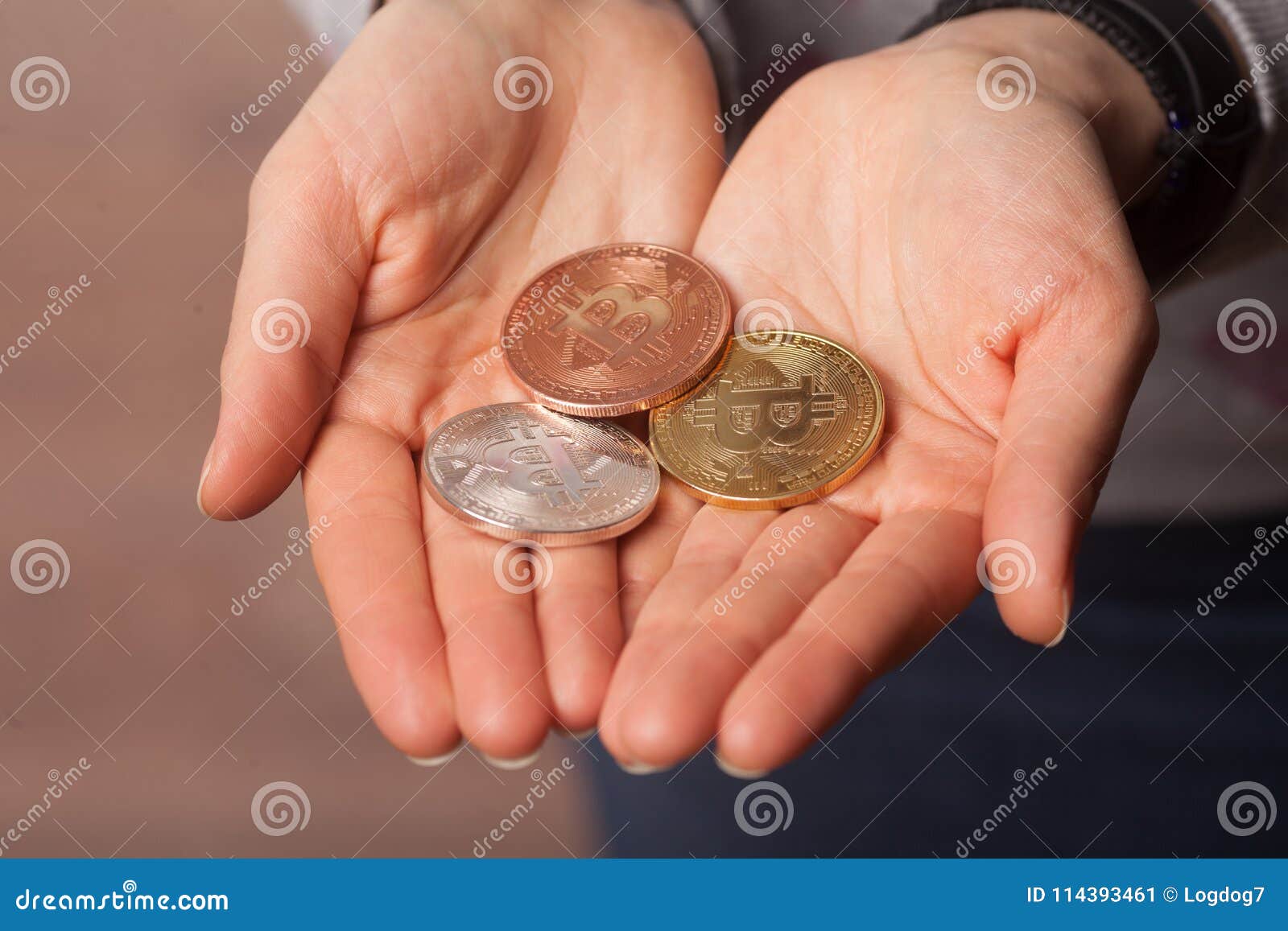 Different Bitcoins in Opened Arms Stock Image - Image of digital ...