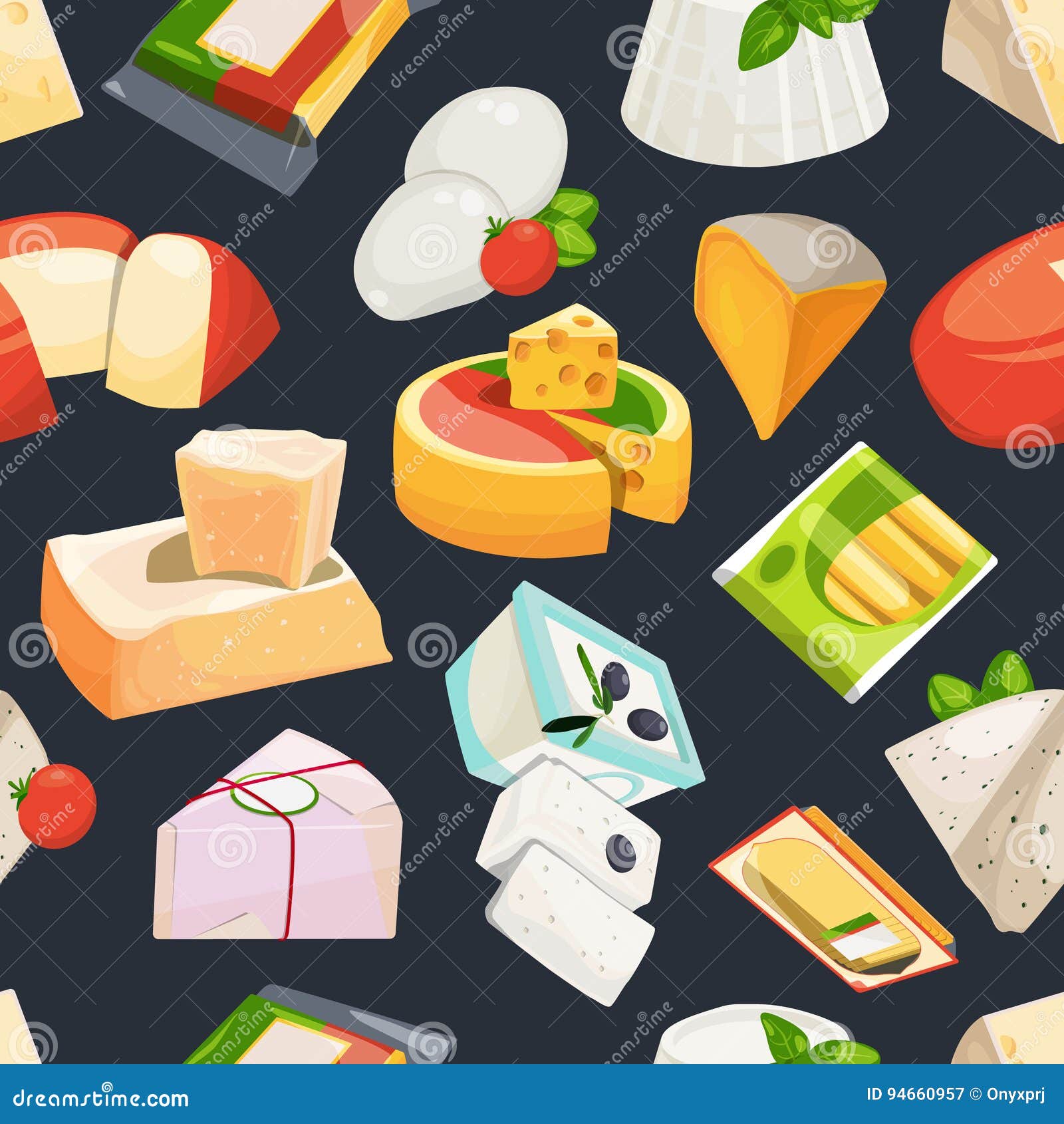 Different Grades of Cheeses. Vector Seamless Pattern in Cartoon Style ...