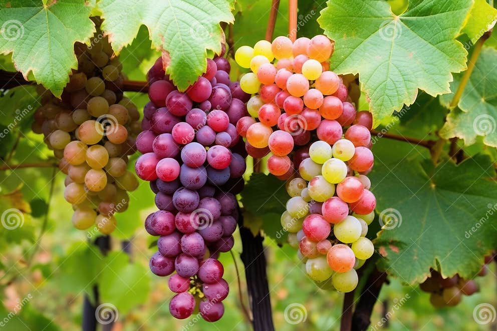 Different Grape Varieties Clustered on the Vine Stock Photo - Image of ...