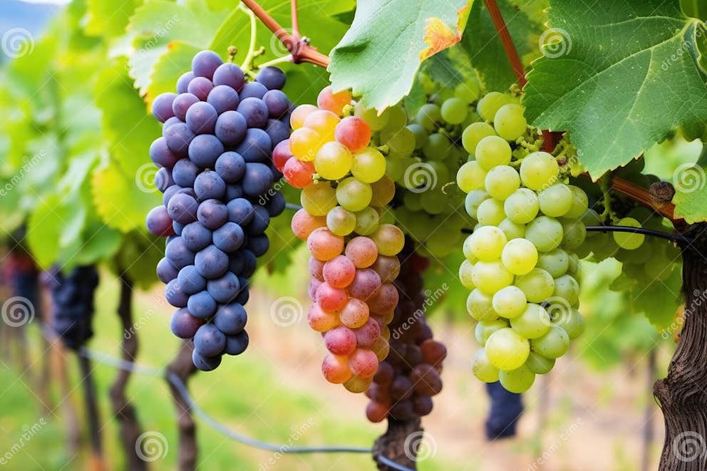 Different Grape Varieties Clustered on the Vine Stock Image - Image of ...