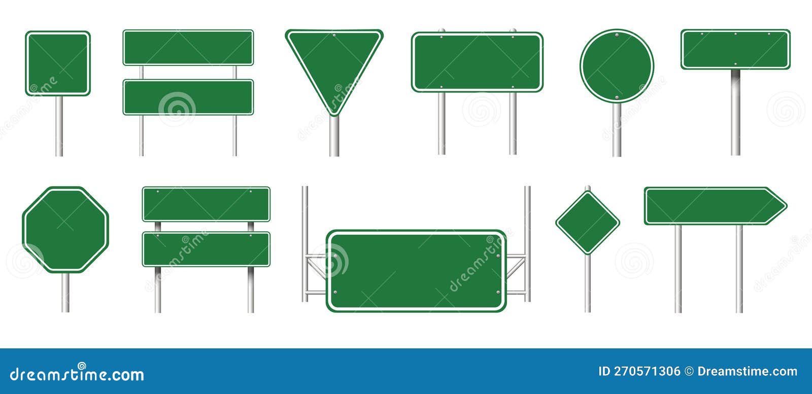 Different Green Blank Road Signs on White Background, Collage Design ...