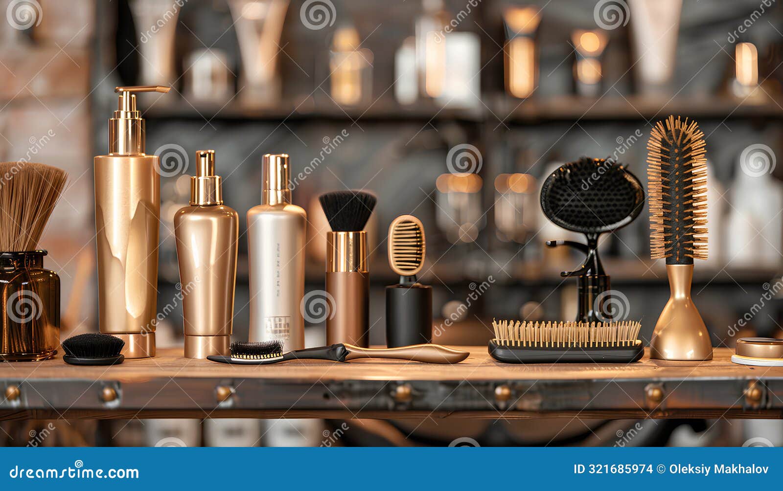 Different Hairdressing Tools on Table in Beauty Salon Stock ...