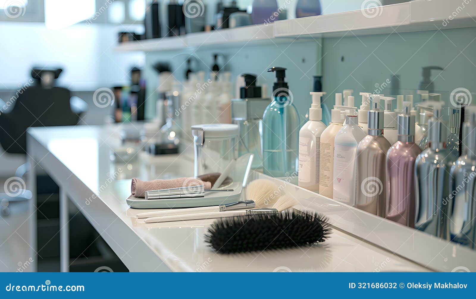 Different Hairdressing Tools on Table in Beauty Salon Stock ...