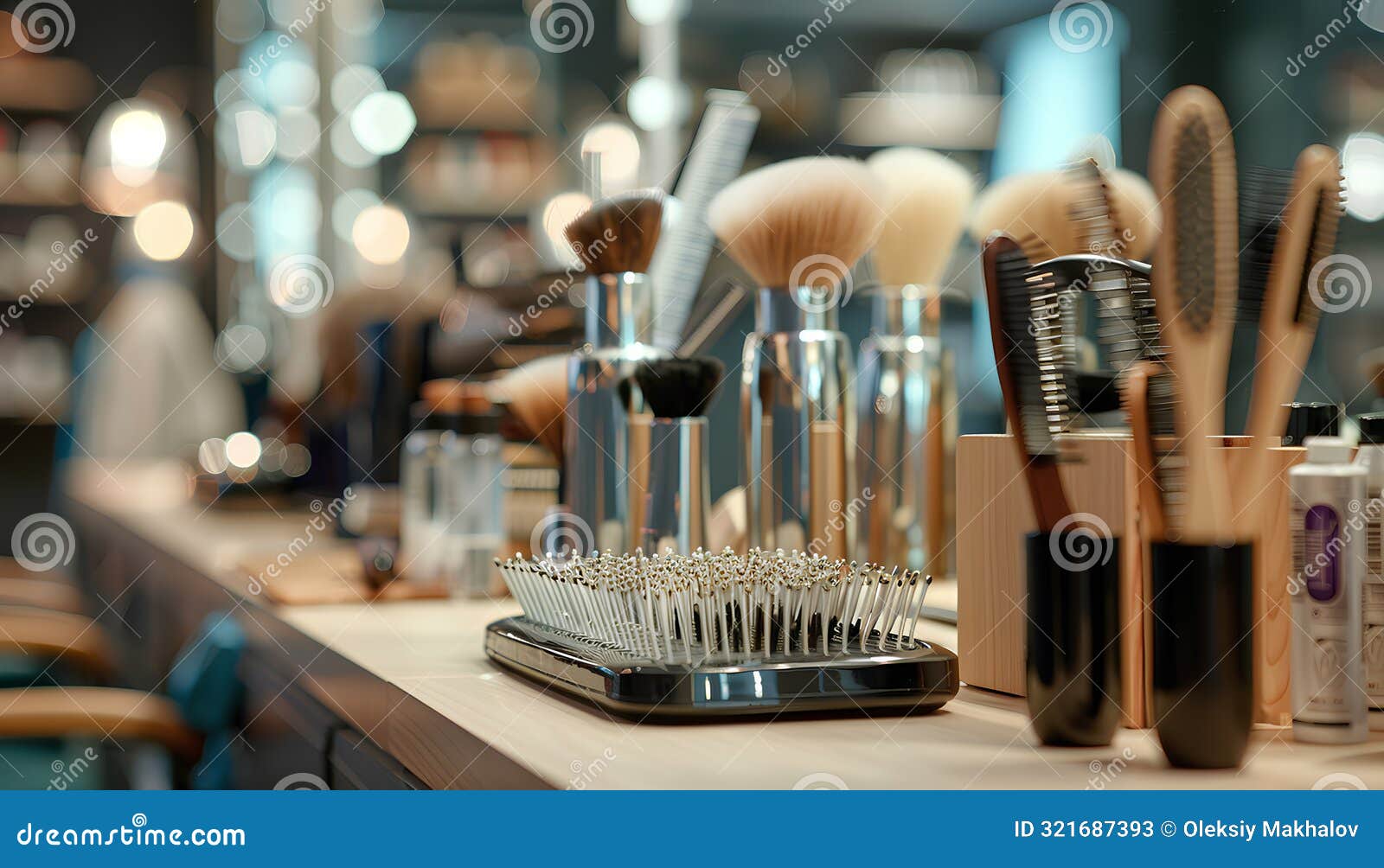 Different Hairdressing Tools on Table in Beauty Salon Stock ...