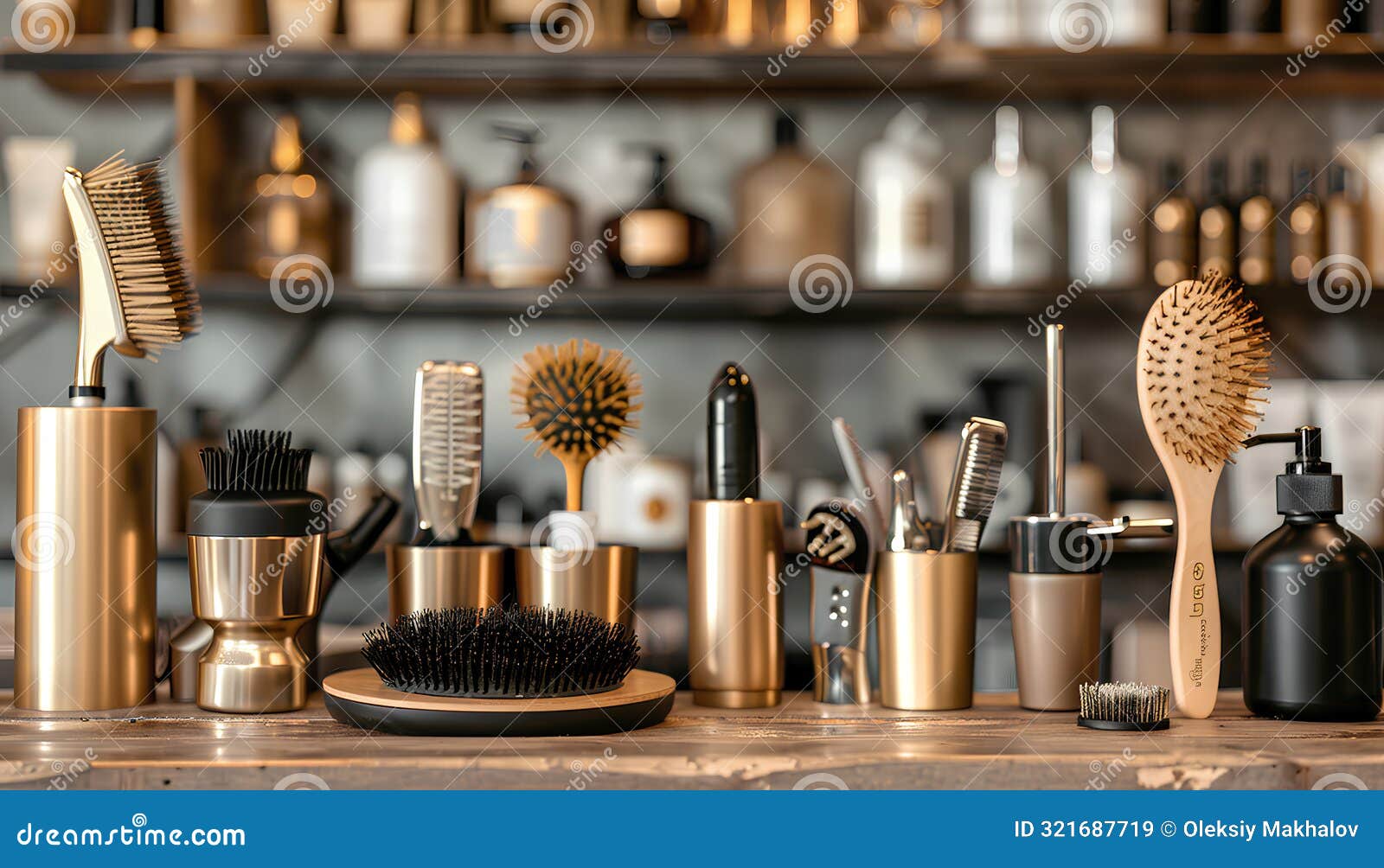 Different Hairdressing Tools on Table in Beauty Salon Stock ...