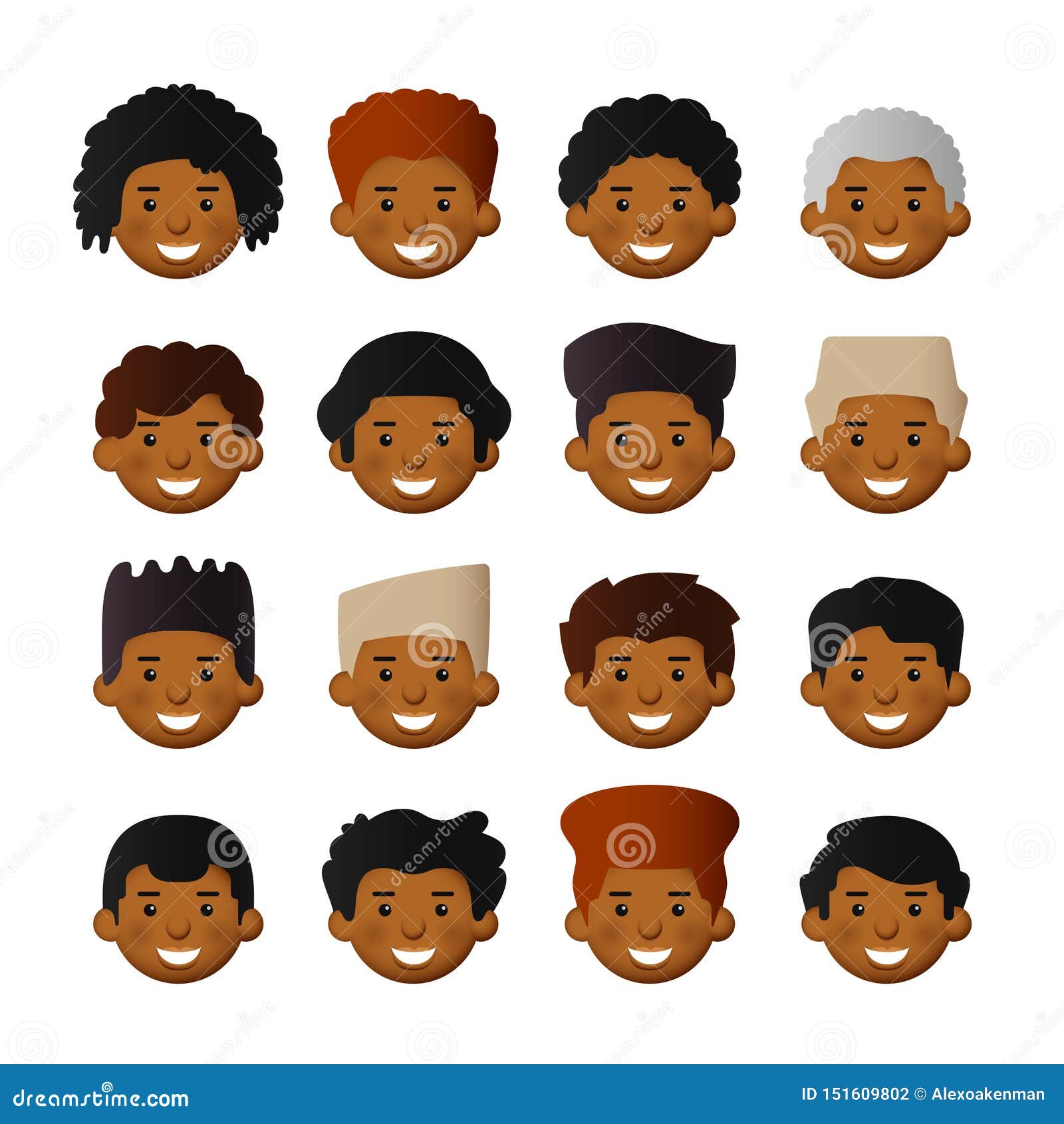 Different Hairstyle for African Men. Vector Avatars Set Stock Vector ...