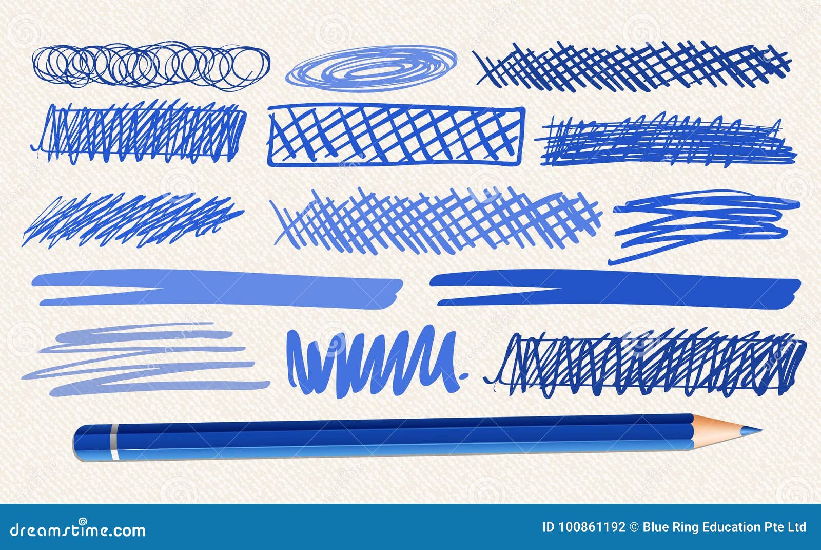 Different Hand Drawn Marks in Blue Color Stock Vector - Illustration of ...