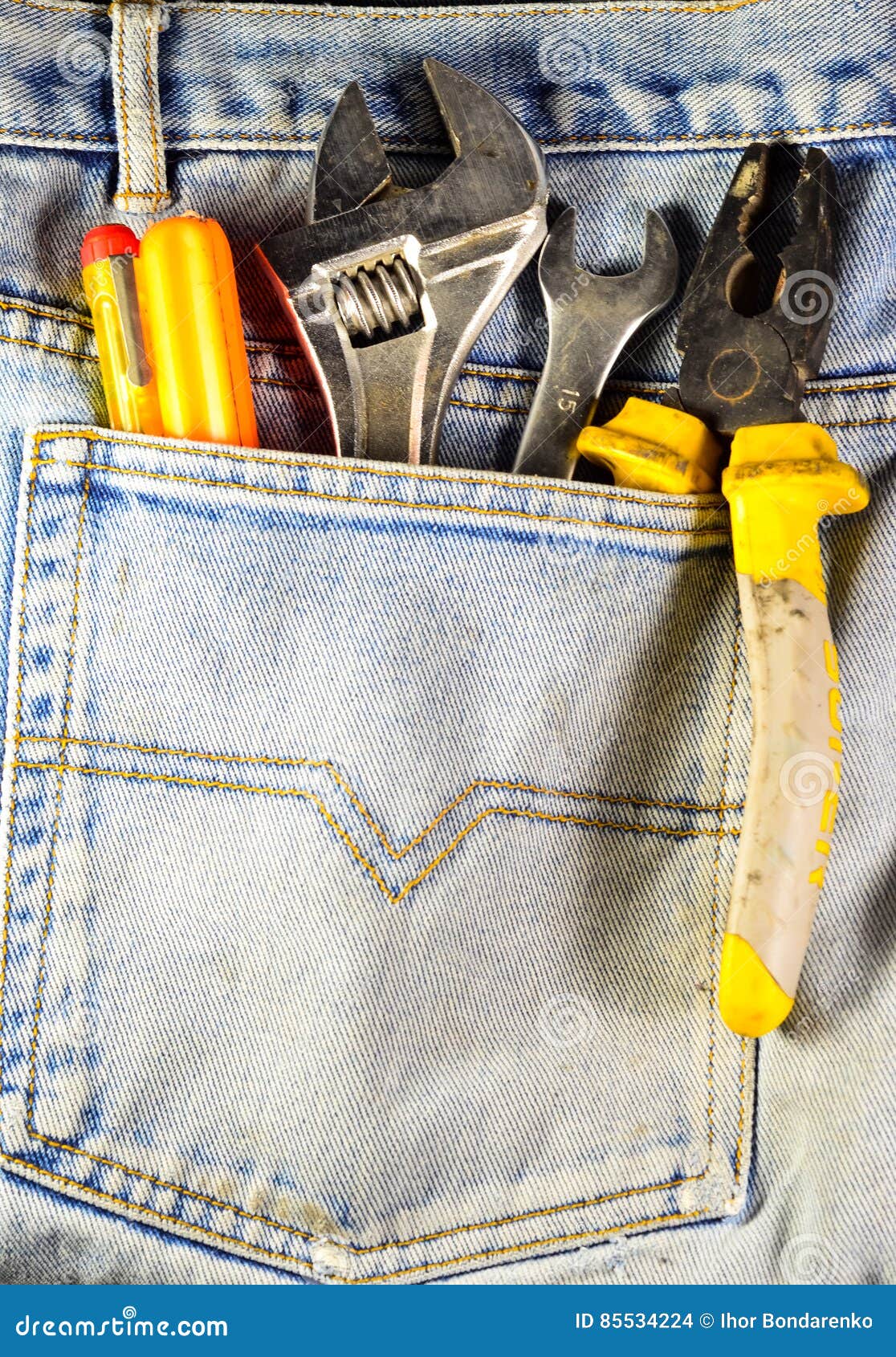 Different Hand Tools in a Pocket of the Jeans Stock Photo - Image of ...