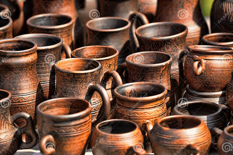 Different Handmade Clay Utensils Stock Image - Image of color, pattern ...