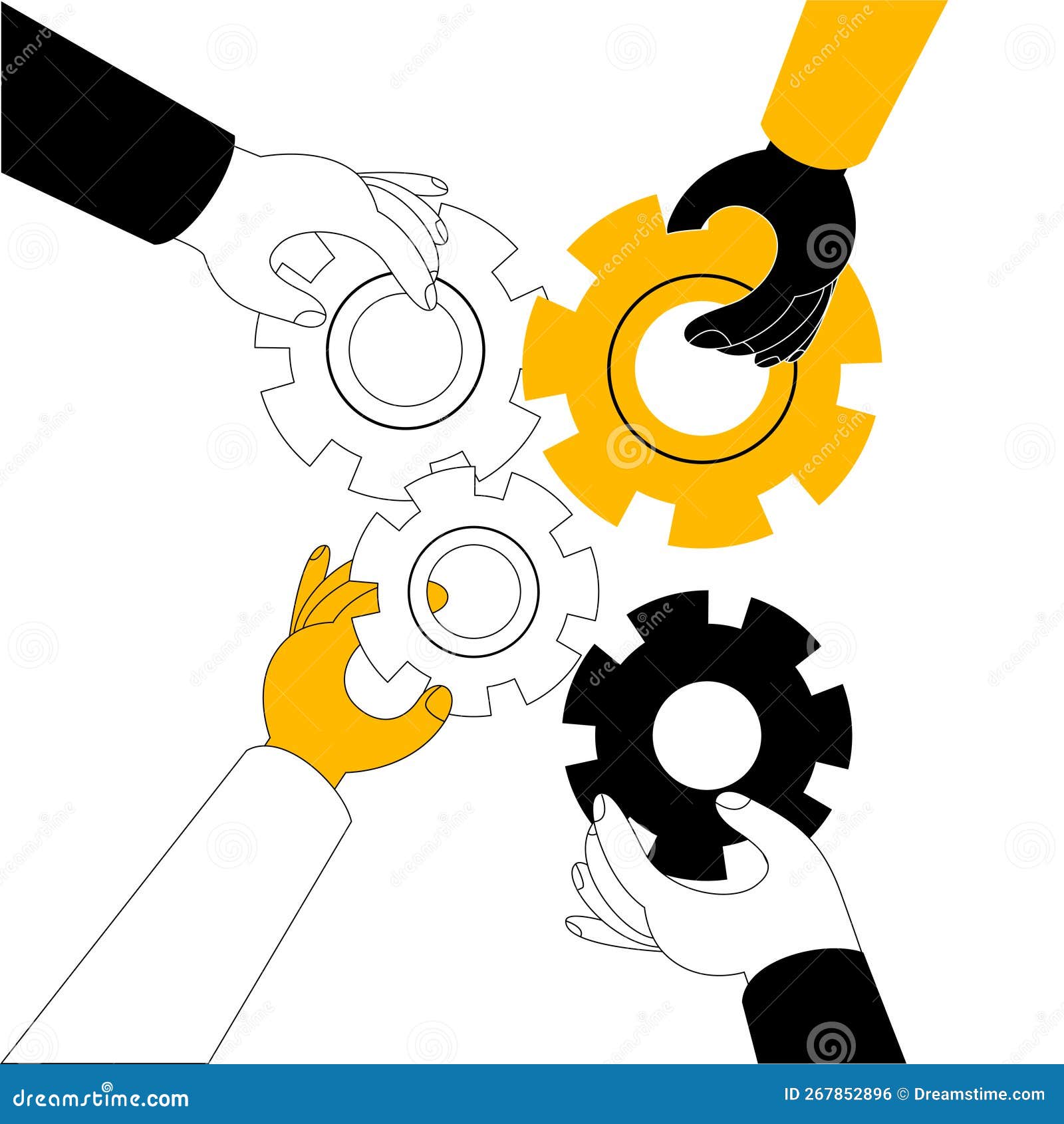 Different Hands Connect the Parts of the Mechanism. Stock Vector ...