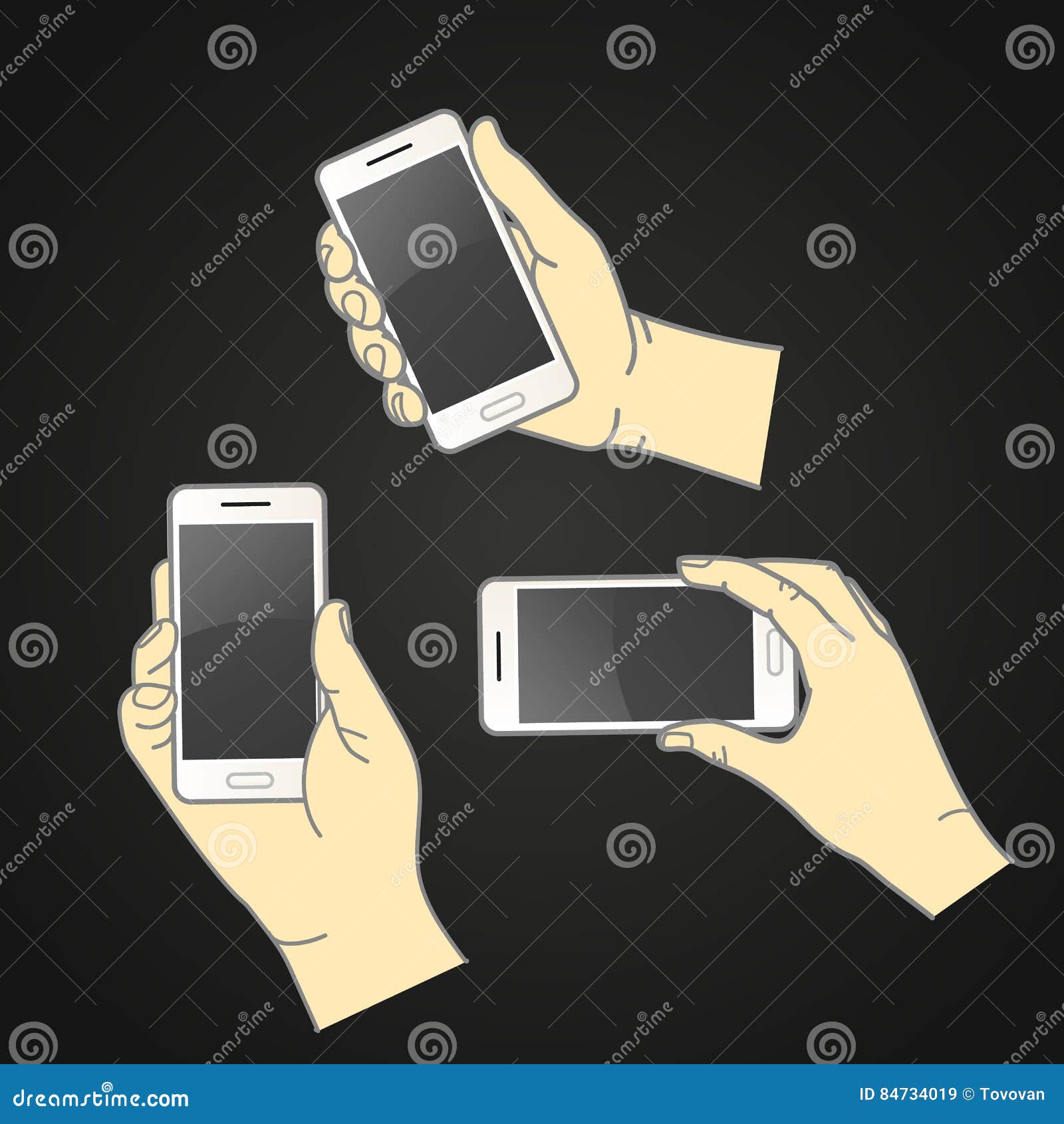 Different Hands with Modern Smartphone Vector Collection. Flat D Stock ...