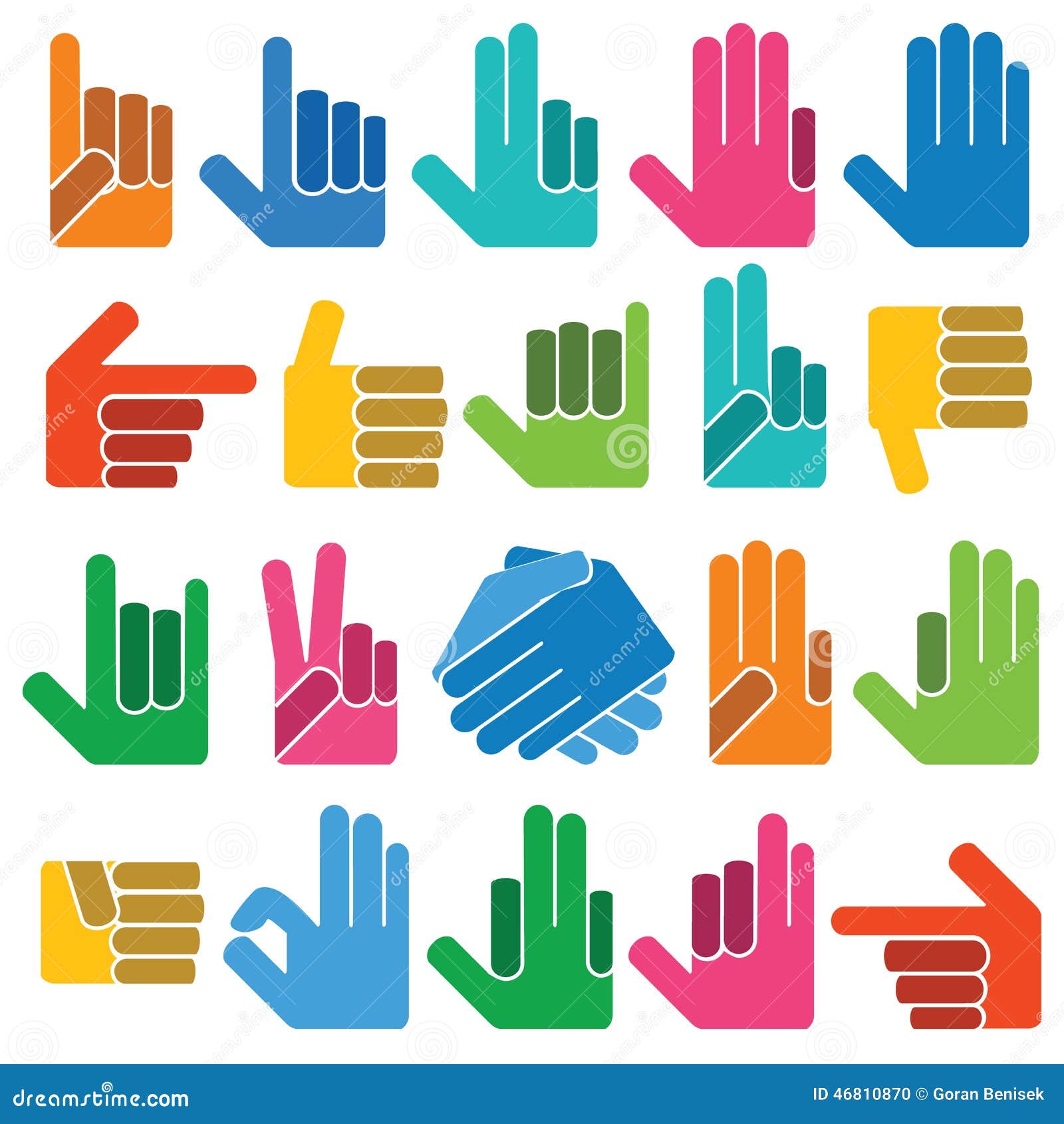 Different Hands Gestures Of Human, Set Of Black Line Icons Isolated On ...