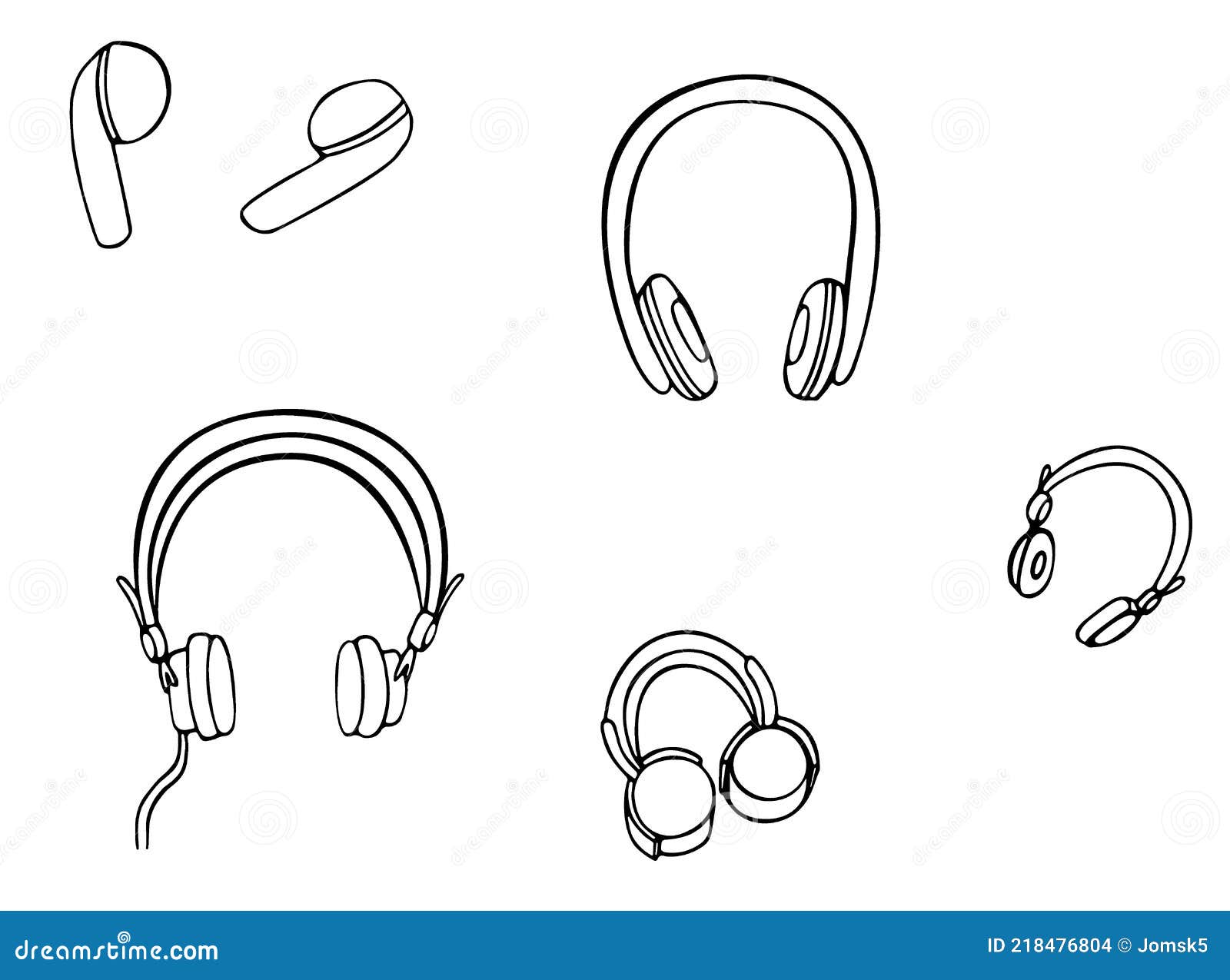 Different Headphones Set Hand Drawn Illustration Stock Vector ...