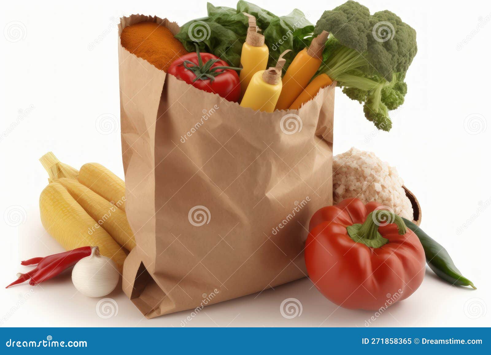Different Healthy Foods in a Paper Bag, Isolated on a White Backdrop ...