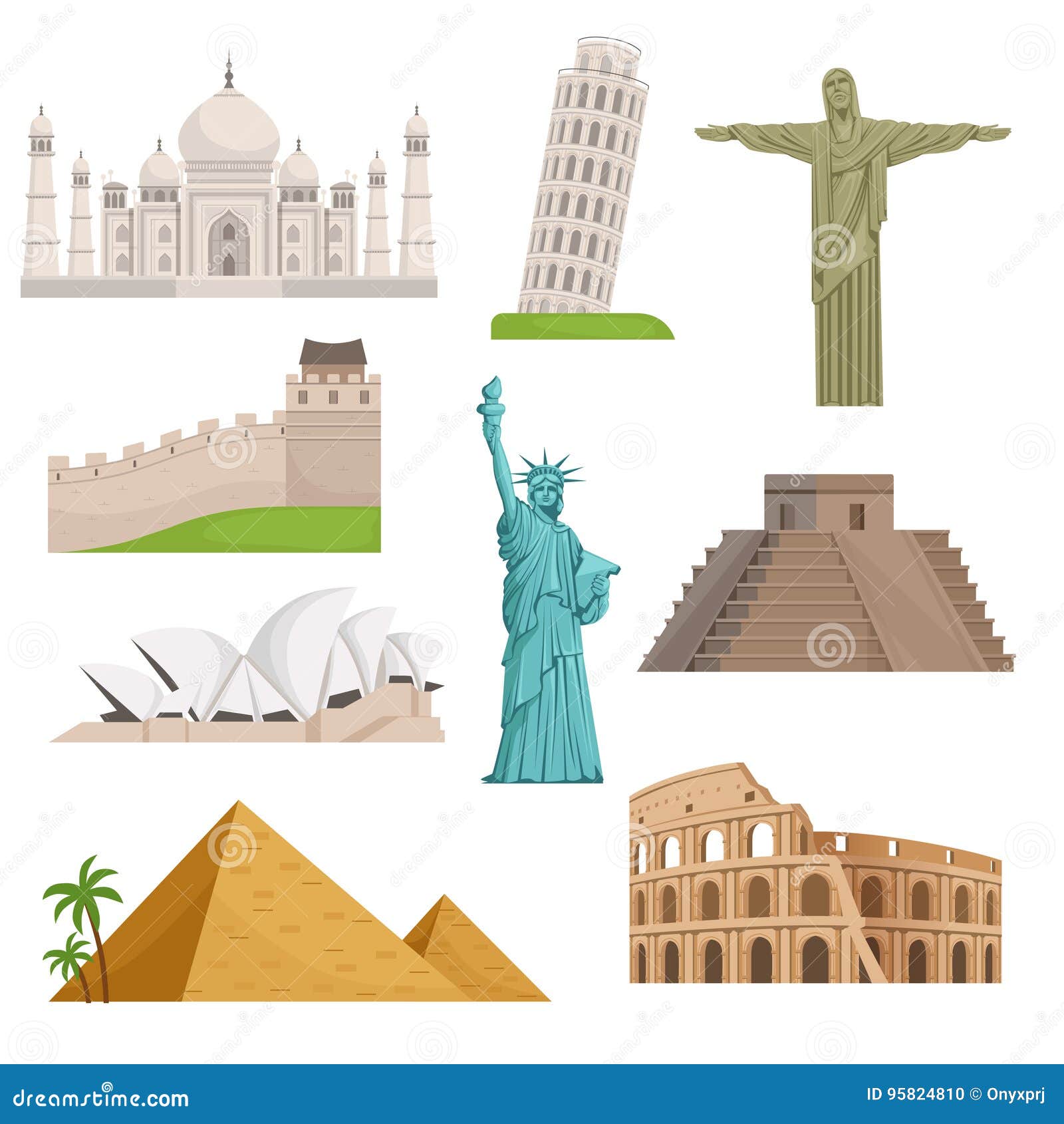 Different Historical Famous Landmarks. World Places. Vector ...
