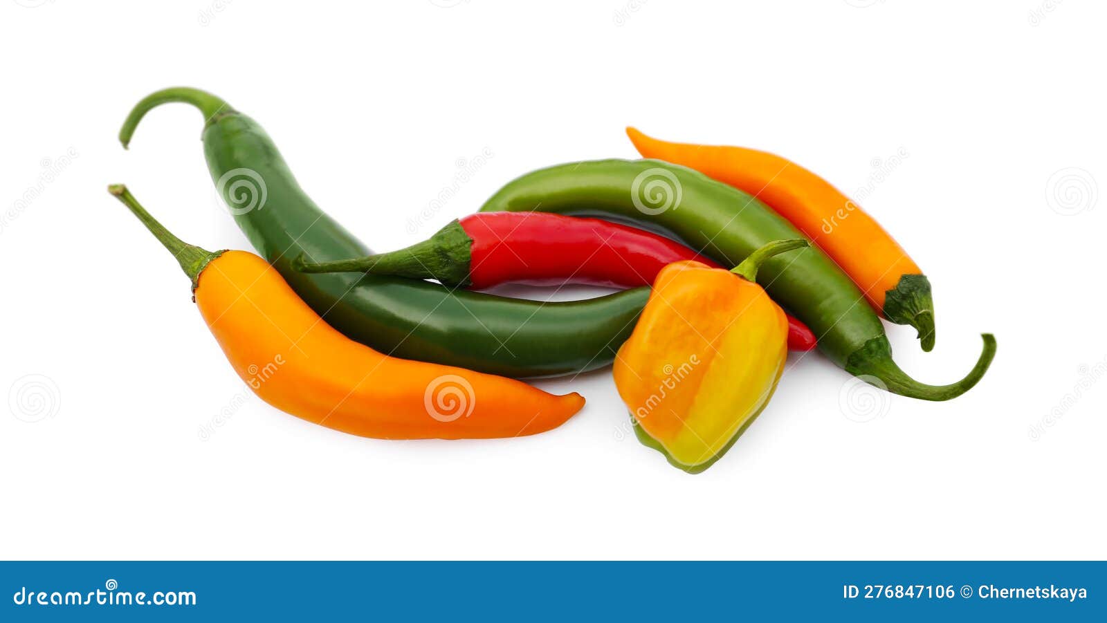 Different Hot Chili Peppers Isolated on White Stock Photo - Image of ...