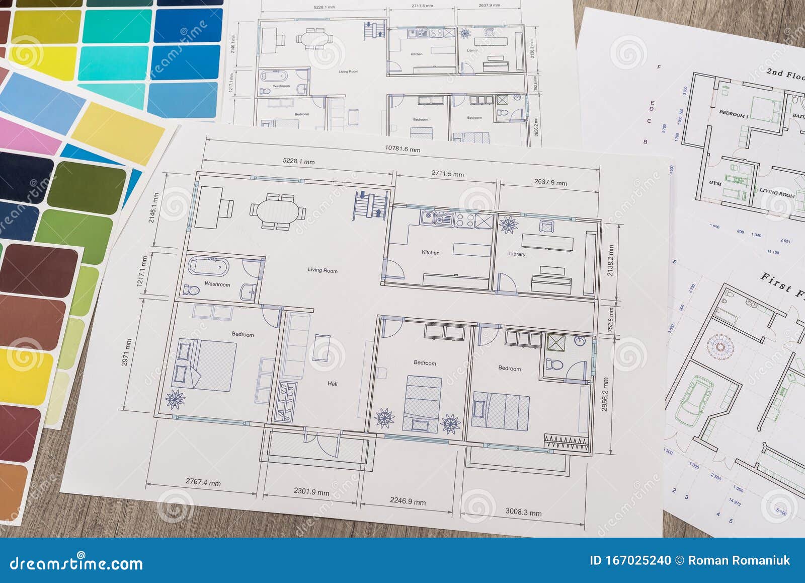 Different House Plans with Colour Palette on Table Stock Photo - Image ...