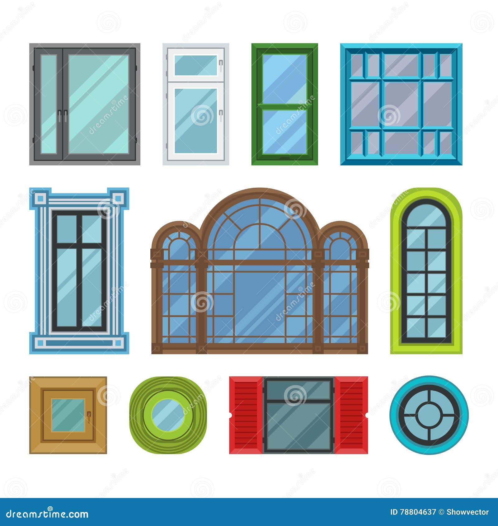 Different House Windows Vector Elements Stock Vector - Illustration of ...